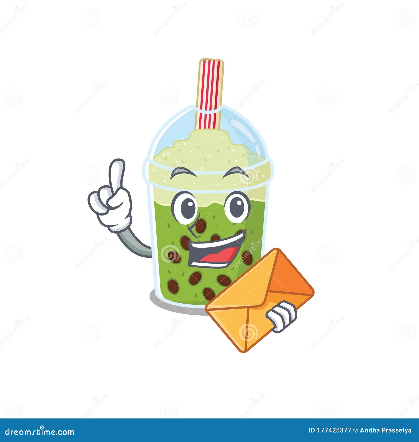 Cute Face Matcha Bubble Tea Mascot Design with Envelope Stock Vector ...