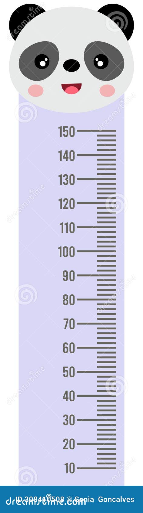 Cute Face Panda Standing on a Ruler for Baby Growth Stock Vector ...