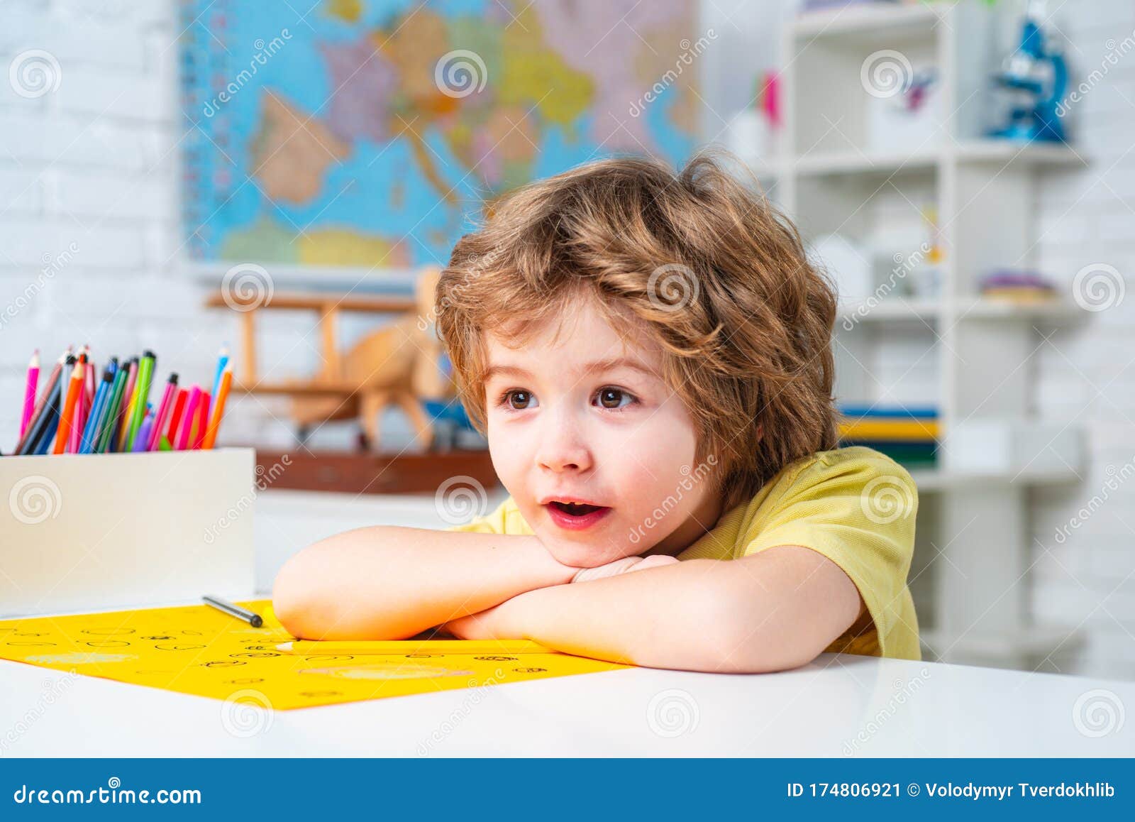 Cute Face of Pupil, Close Up. Learning and Education Concept. Cute ...