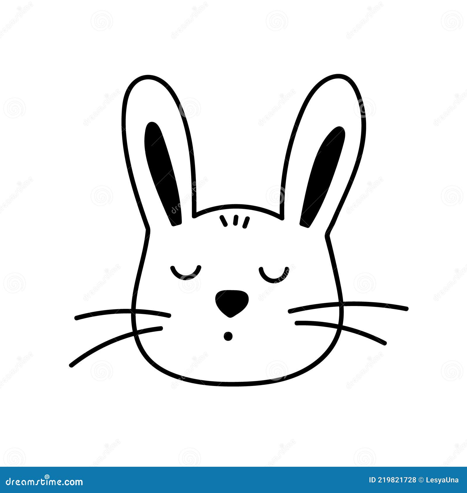 Cute Face of a Sleepy Bunny Isolated on White Background Stock Vector ...