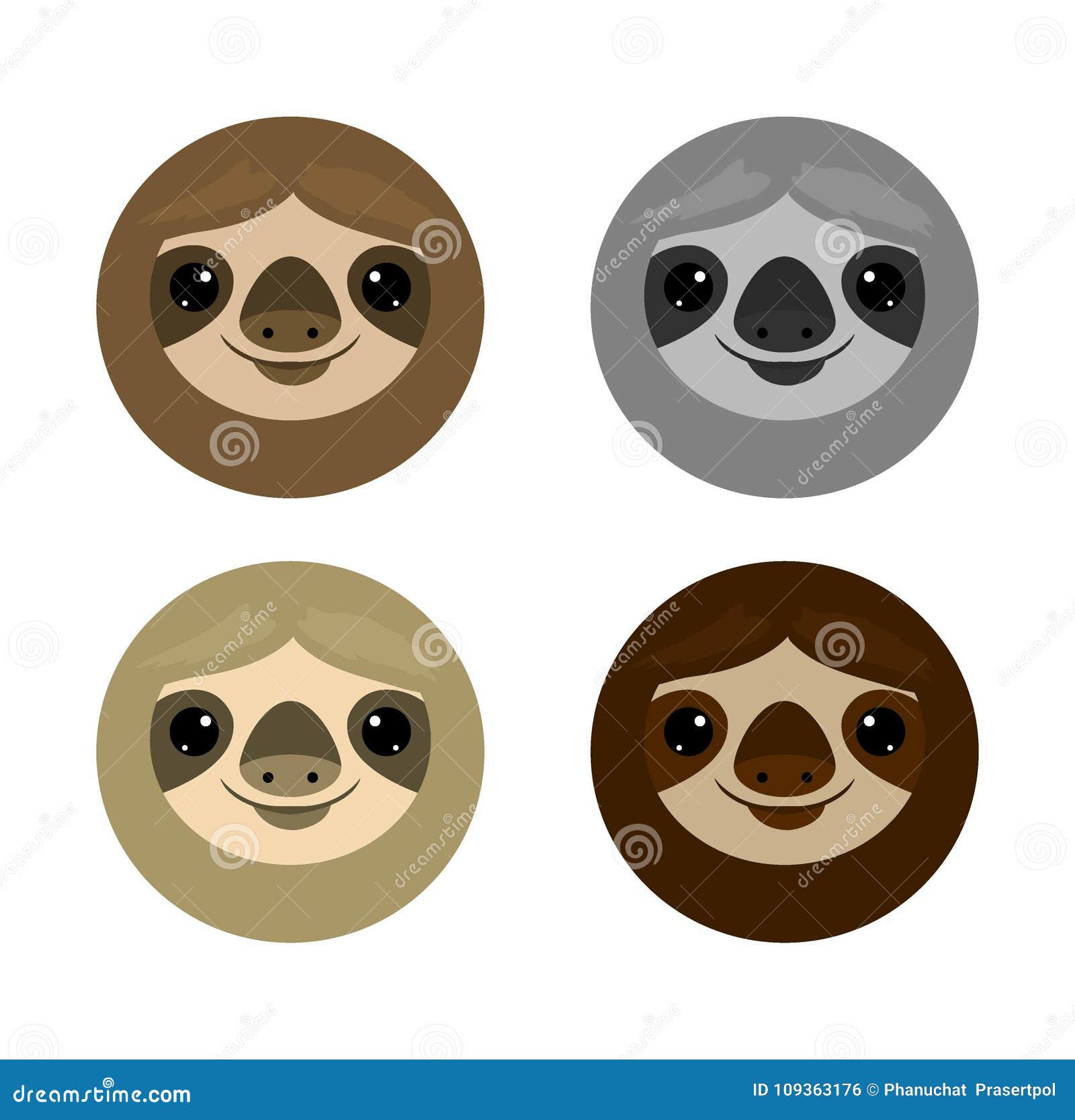 Cute Face Sloth, Animals. Sloth on White Background Vector Illustration ...