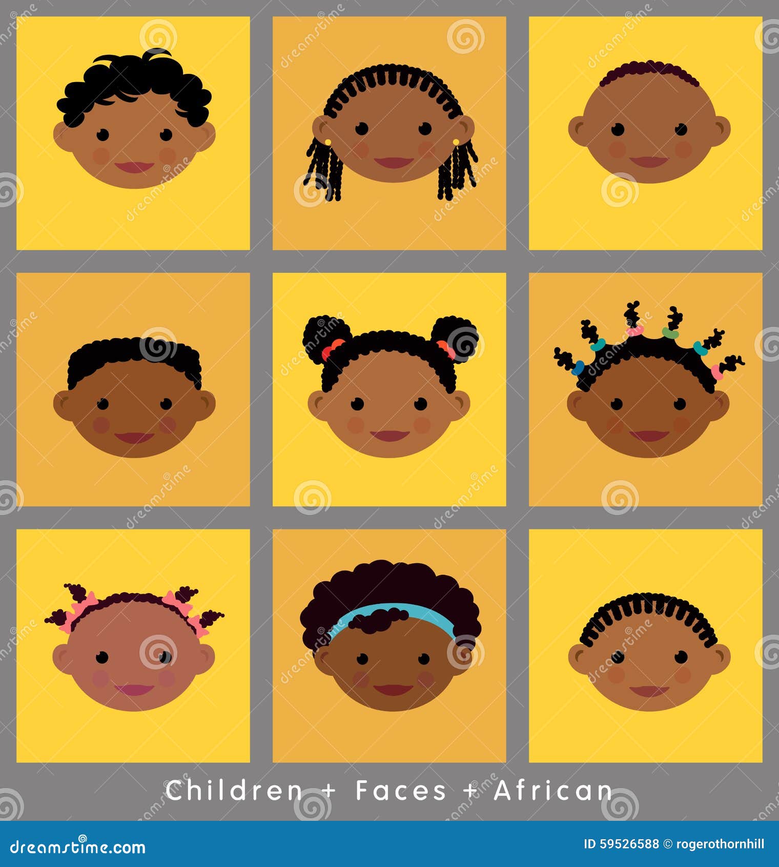 Cute Faces of African Children Stock Vector - Illustration of features ...