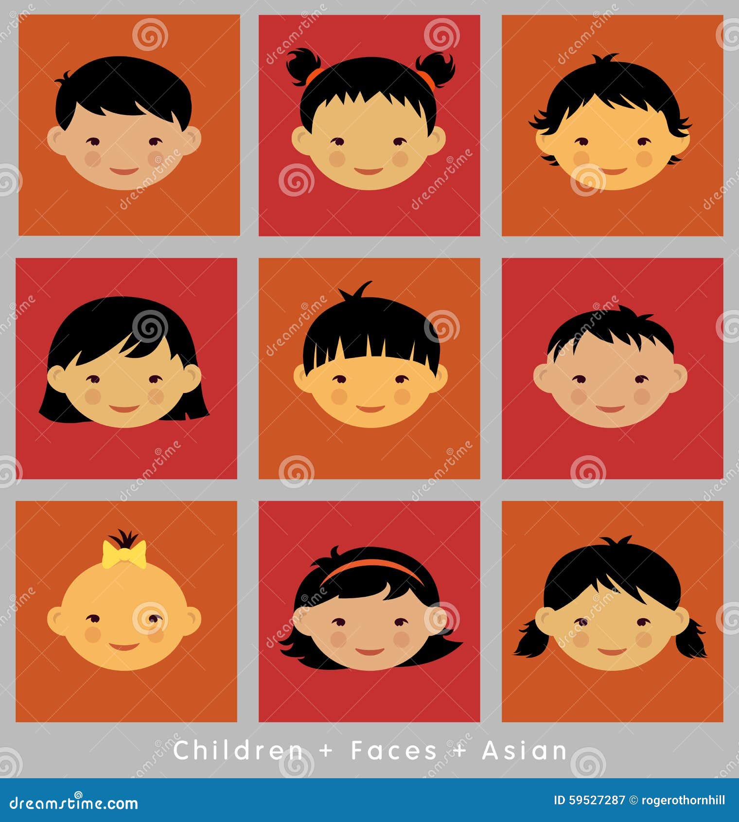 Cute Faces of Asian Children. Stock Vector - Illustration of cartoon ...