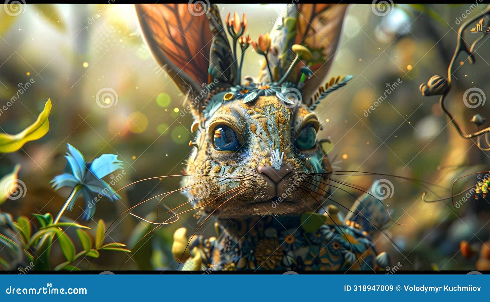 Cute Fairy Bunny with Flowers Stock Illustration - Illustration of ...