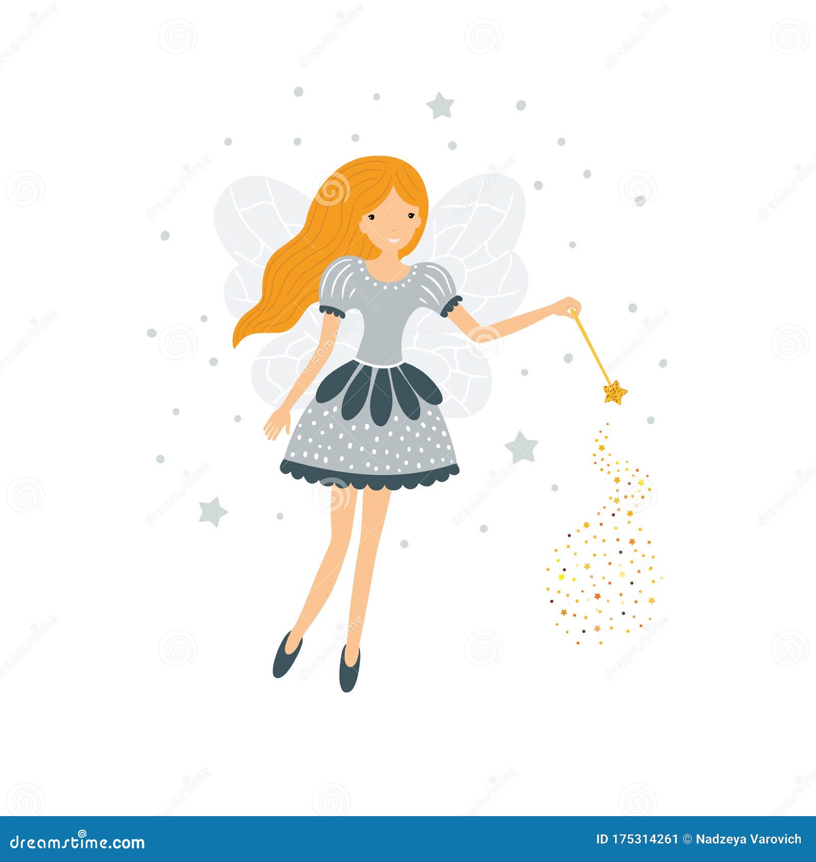 Cute Fairy in Flight with a Magic Wand Stock Vector - Illustration of ...