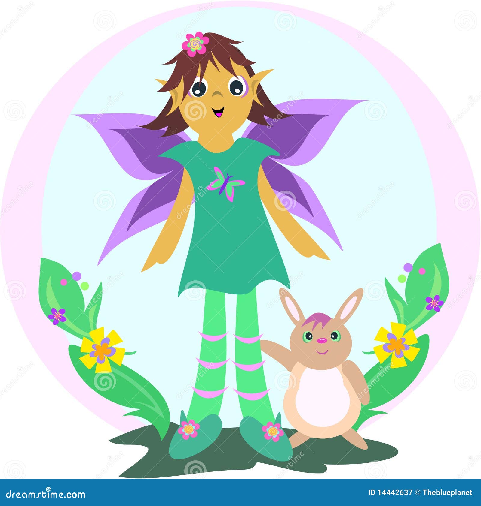 Cute Fairy with Rabbit in a Garden Stock Vector - Illustration of ...