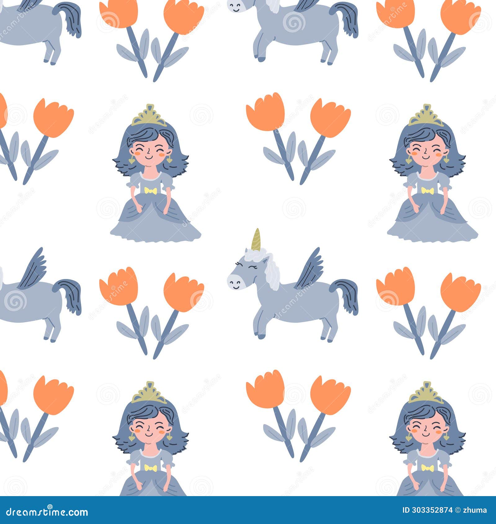Cute Fairy Small Princess and Flower Seamless Pattern Isolated Stock ...