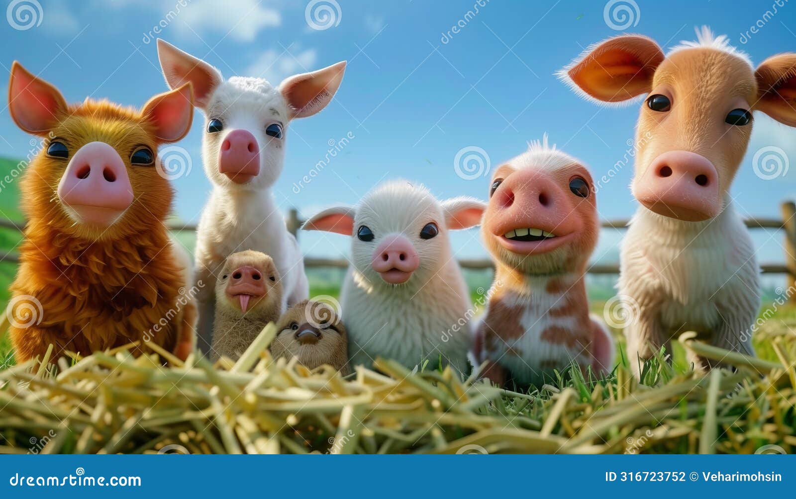 Cute Farm Animals, Fluffy and Innocent, Looking at Camera Generated ...