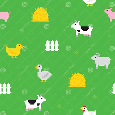 Cute Farm Pixel Art Seamless Vector Pattern Stock Vector - Illustration ...