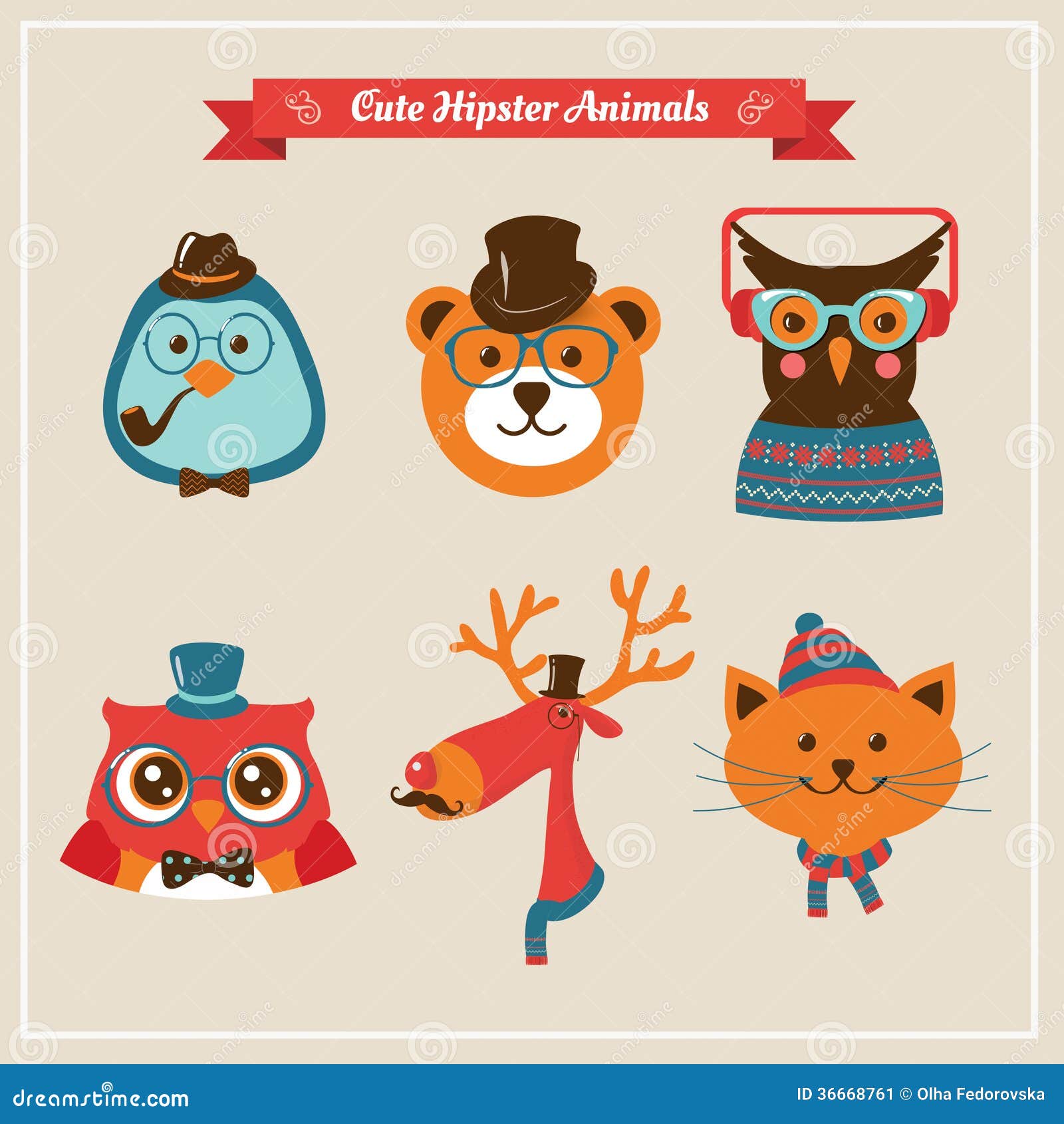 Cute Fashion Hipster Animals & Pets Stock Vector - Illustration of ...