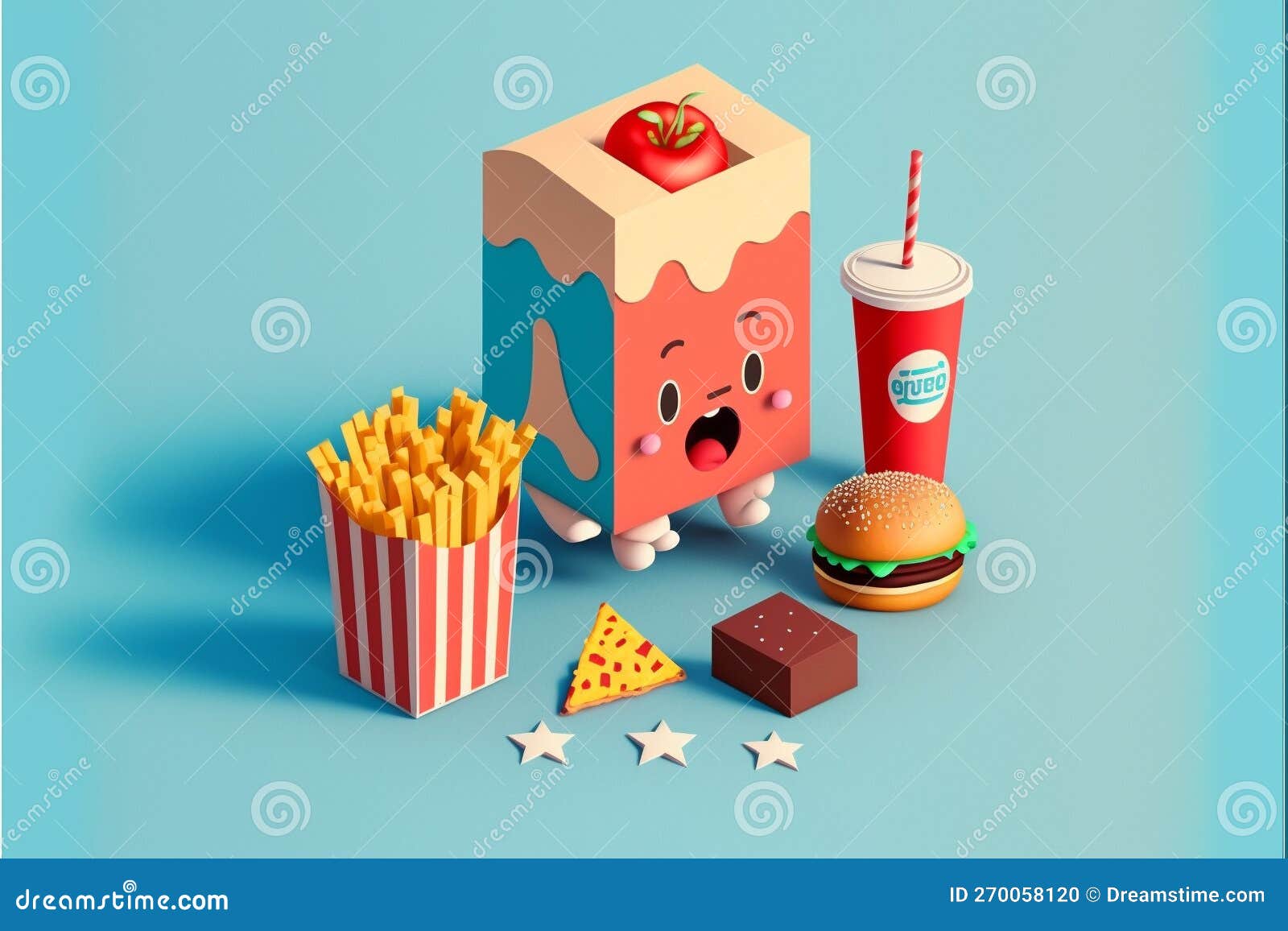 Cute Fast Food 3d Character Stock Illustration - Illustration of pizza ...