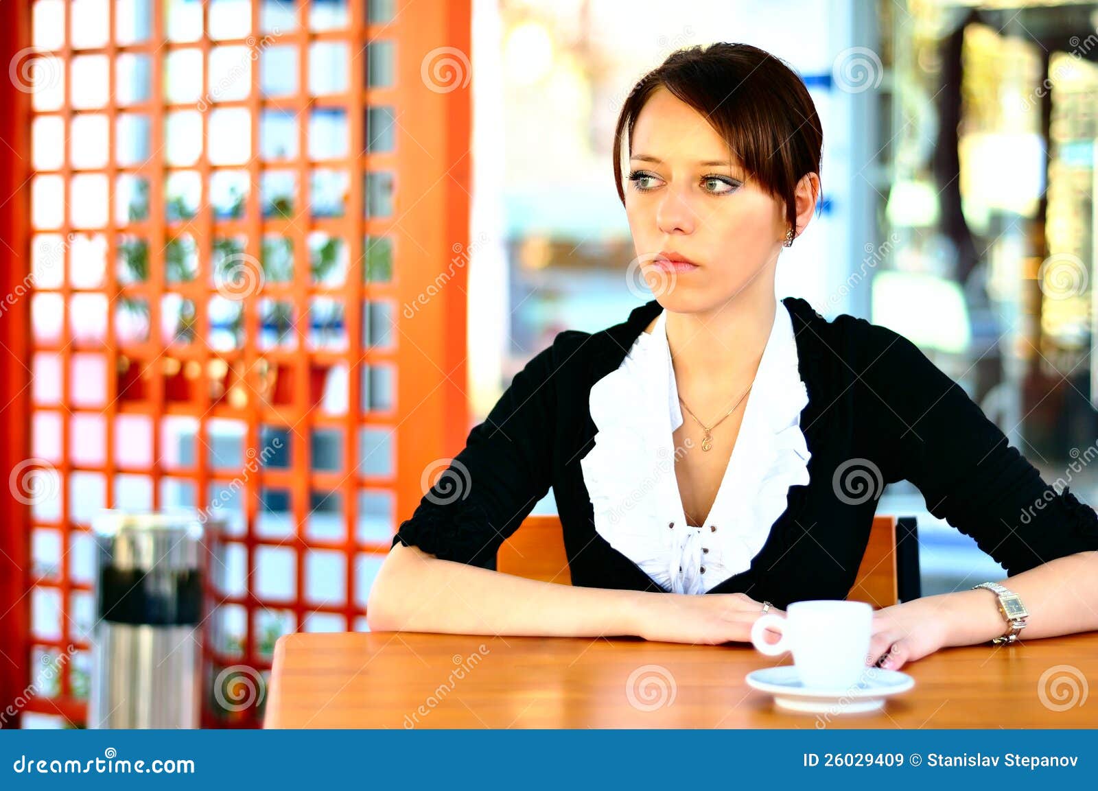 Cute Female at the Cafe Drinking Coffee Stock Image - Image of beauty ...