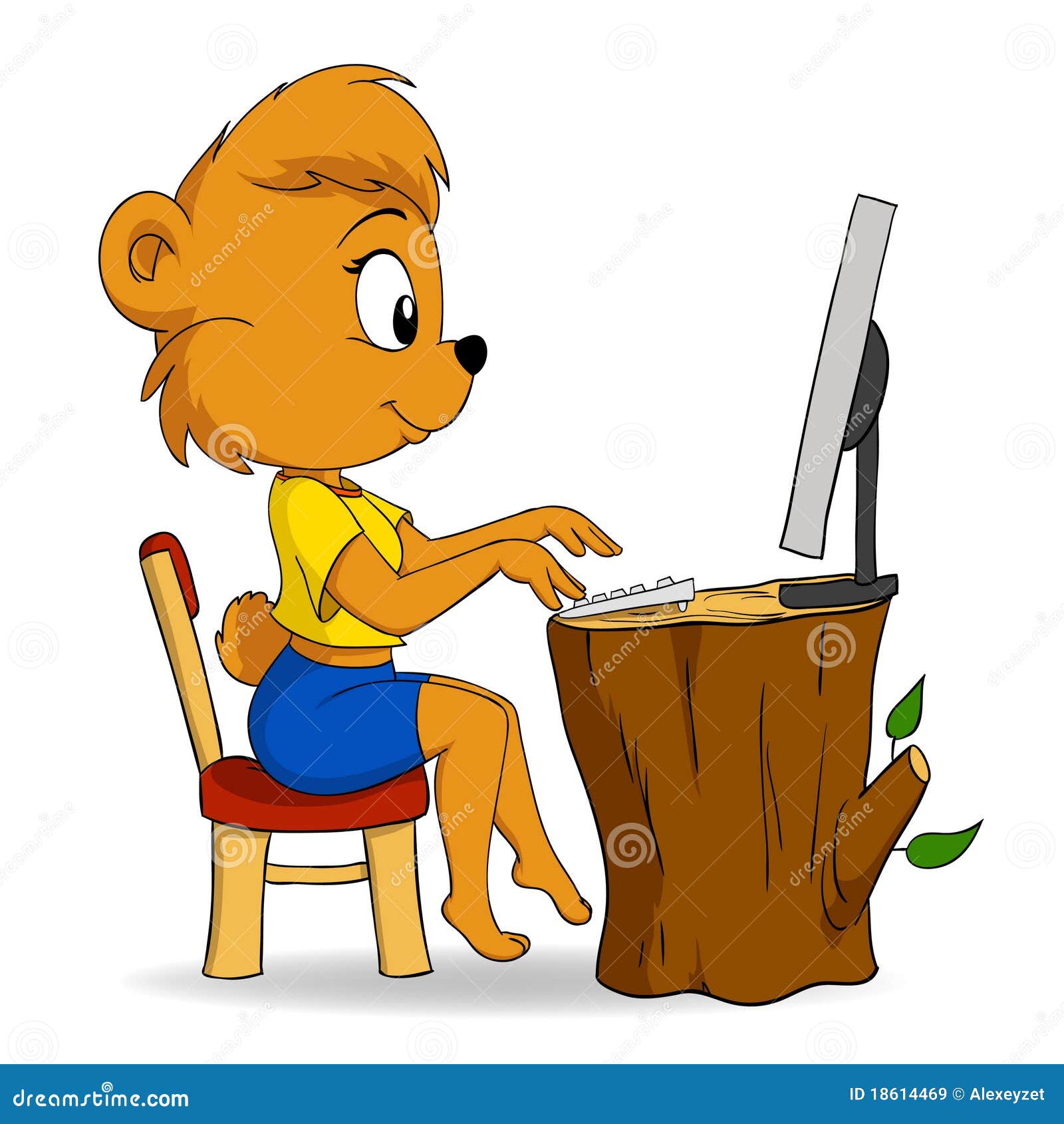Cute Female Cartoon Bear Typing on Computer Stock Vector - Illustration ...