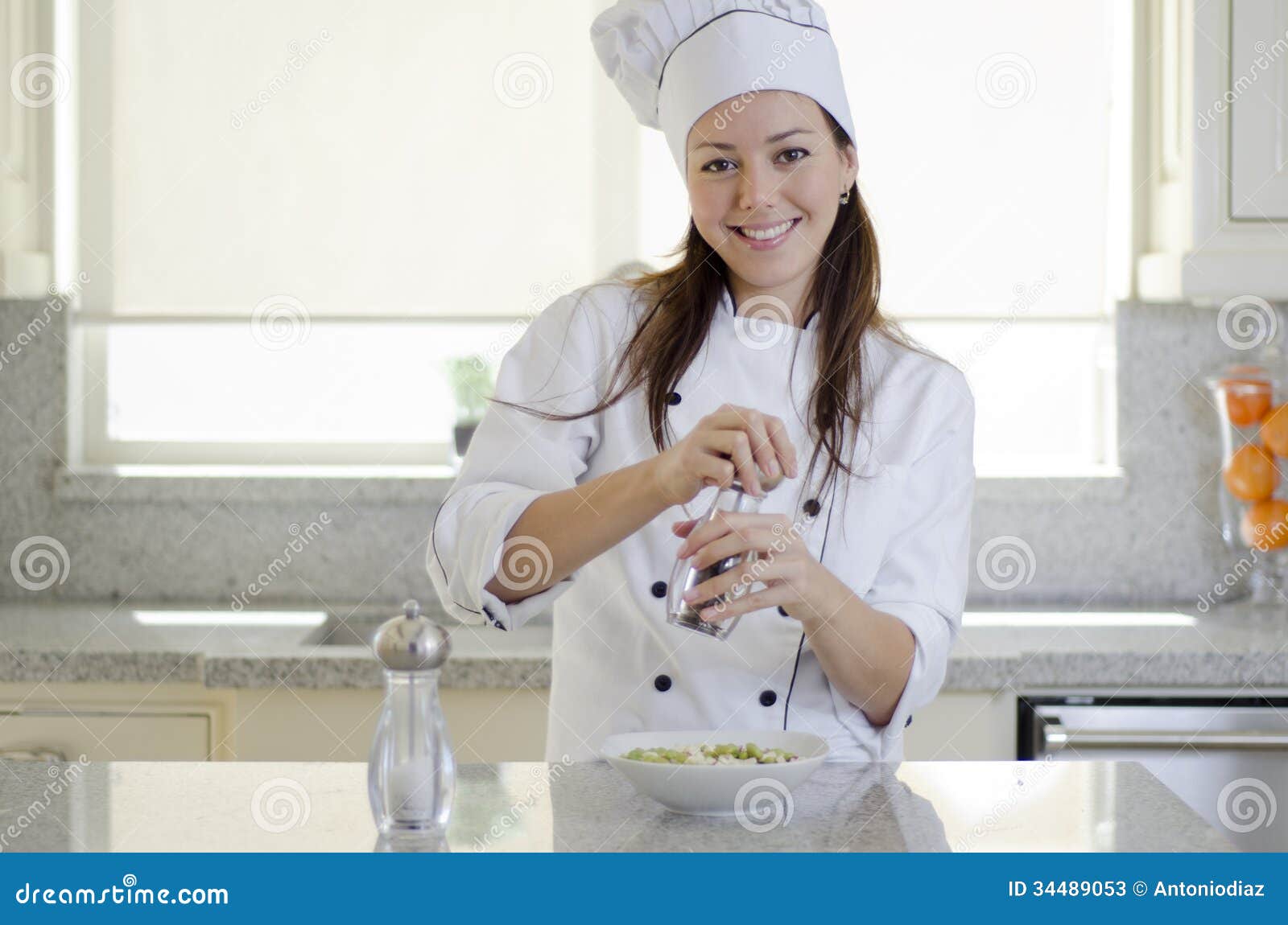 Cute Female Chef Adding Pepper Stock Image - Image of cook, female ...