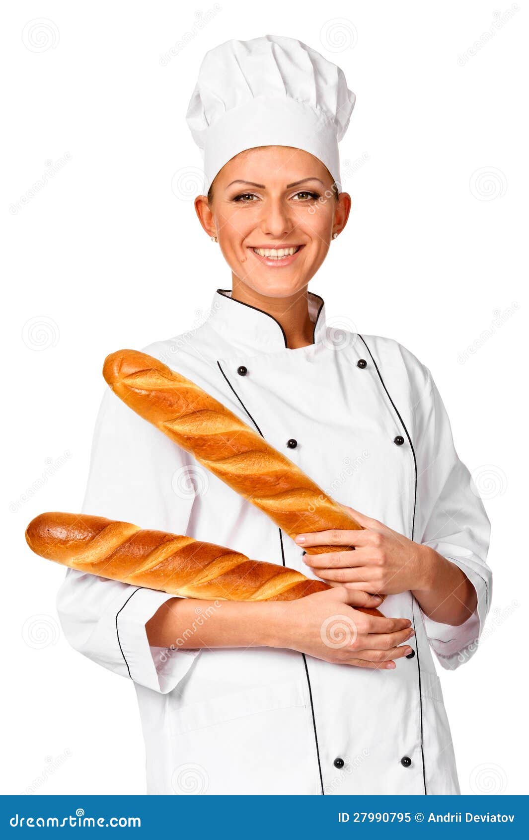 Cute Female Chef Holding Up Italian Bread. Stock Image - Image of ...