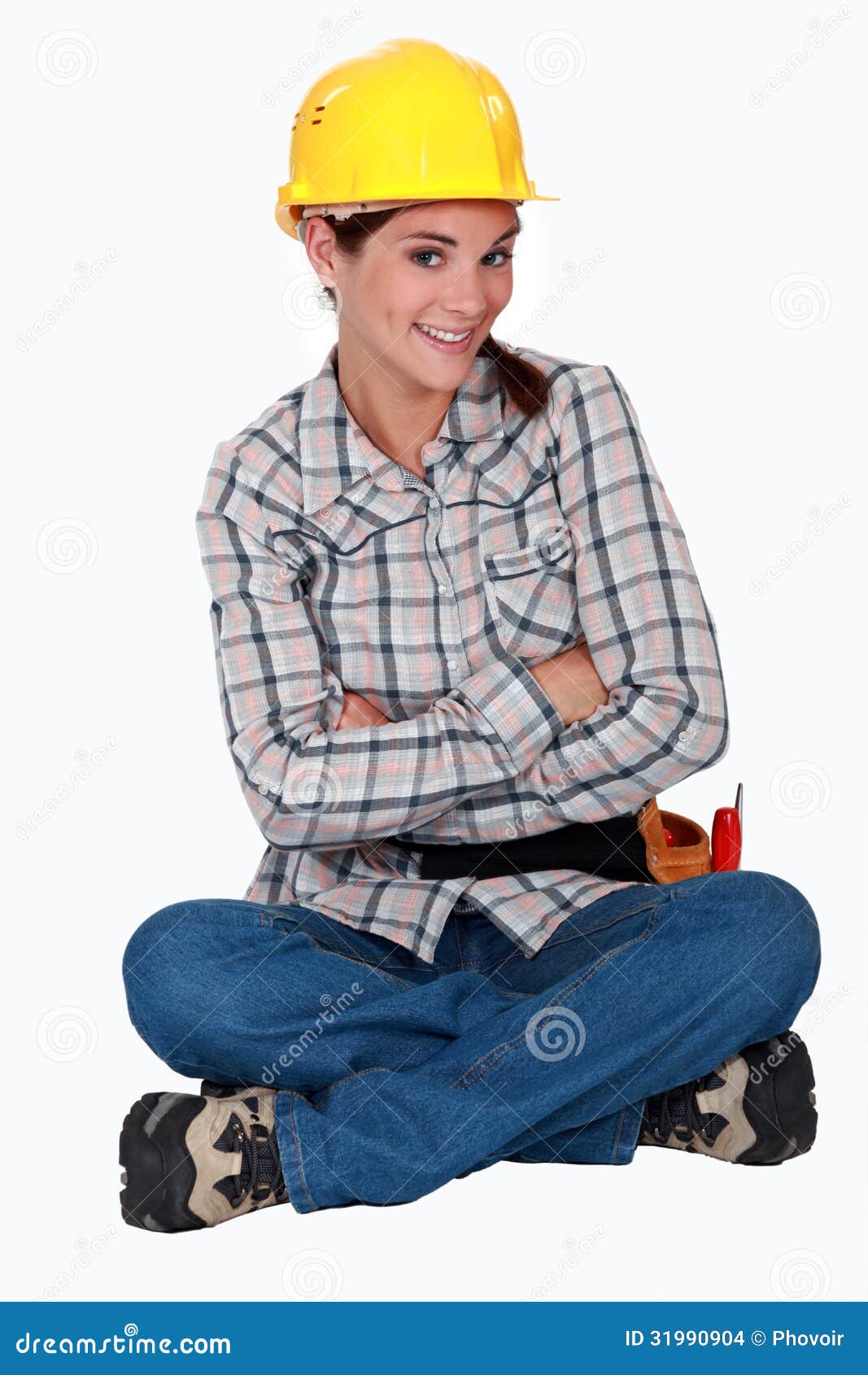 A Cute Female Construction Worker Stock Photo - Image of crossed, hard ...