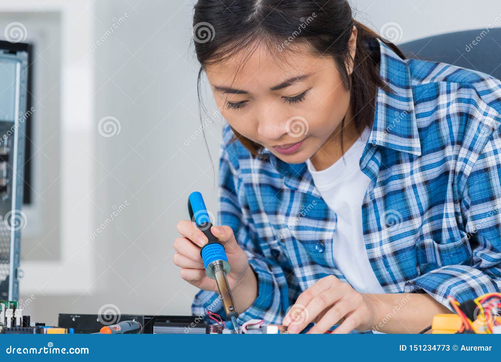 Cute Female Engineer at Home Working on Technology Stock Image - Image ...