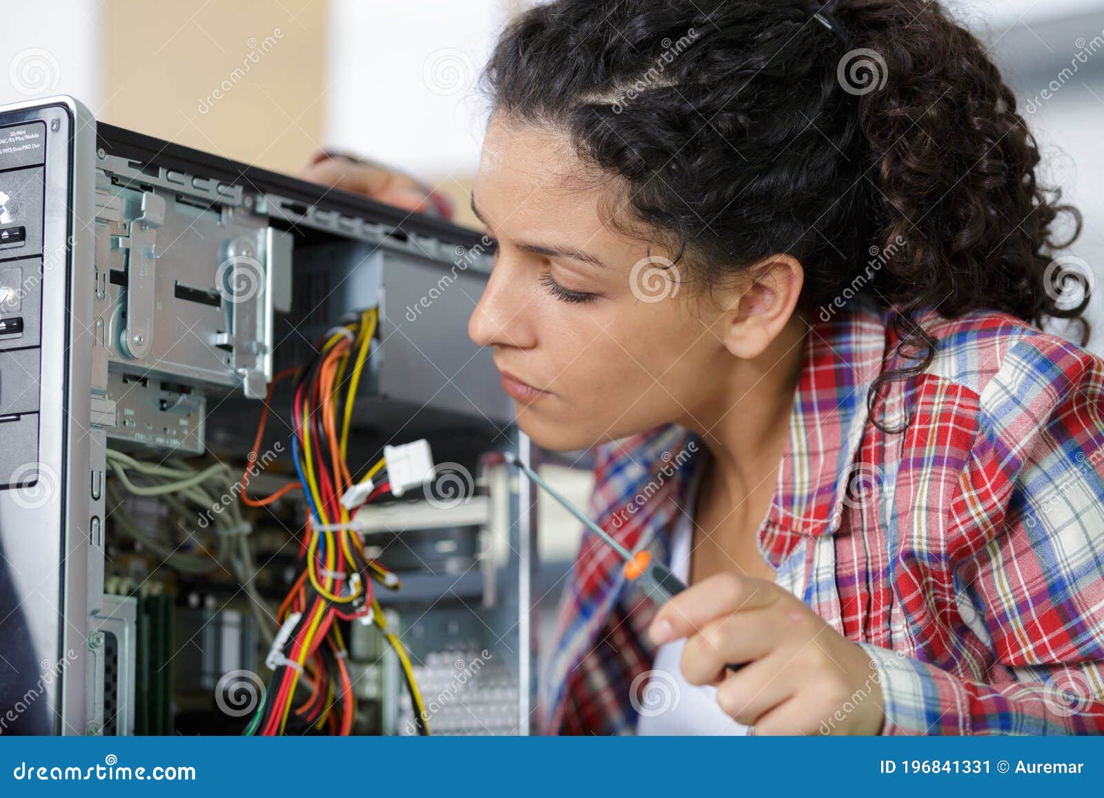 Cute Female Engineer at Home Working on Technology Stock Image - Image ...
