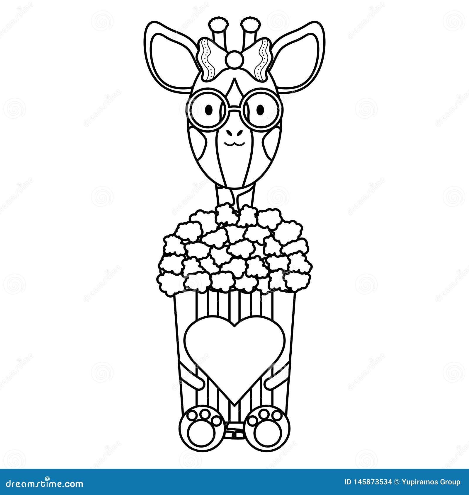 Cute Female Giraffe with Popcorn Character Stock Vector - Illustration ...