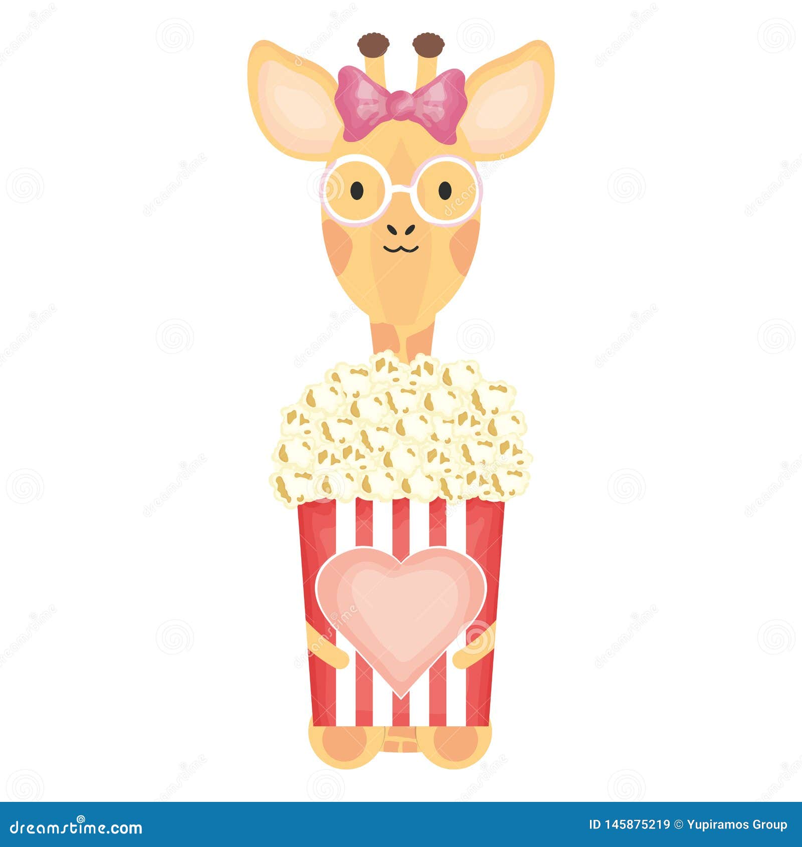 Cute Female Giraffe with Popcorn Character Stock Vector - Illustration ...