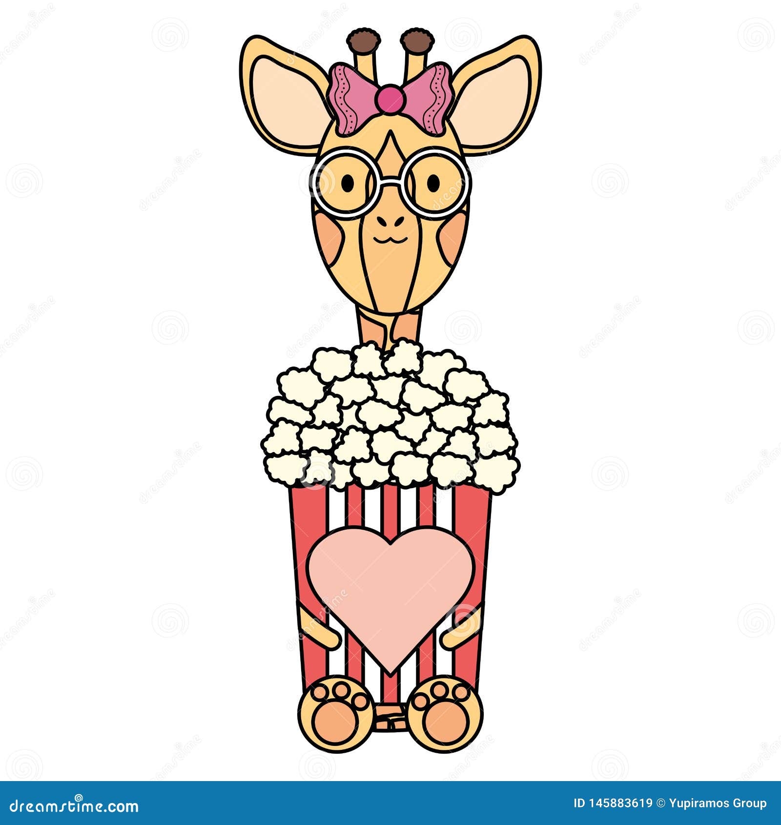 Cute Female Giraffe with Popcorn Character Stock Vector - Illustration ...
