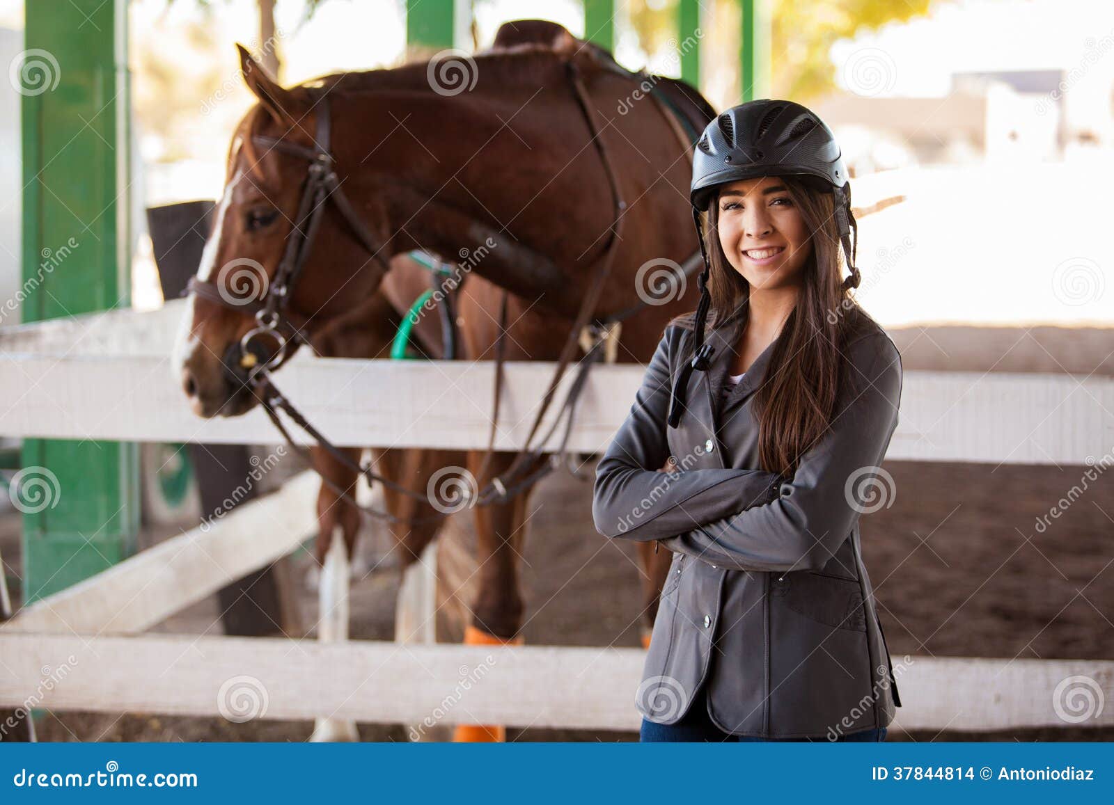 Cute Female Jockey at the Track Stock Photo - Image of contact ...