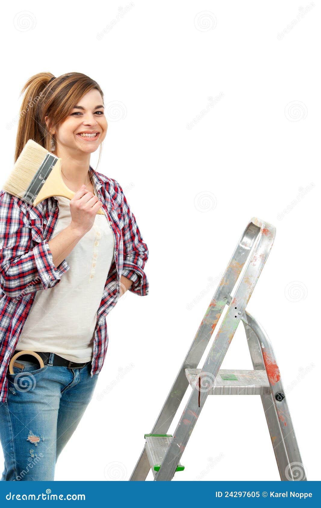 Cute Female Painter Ready To Paint. Stock Image - Image of beautiful ...