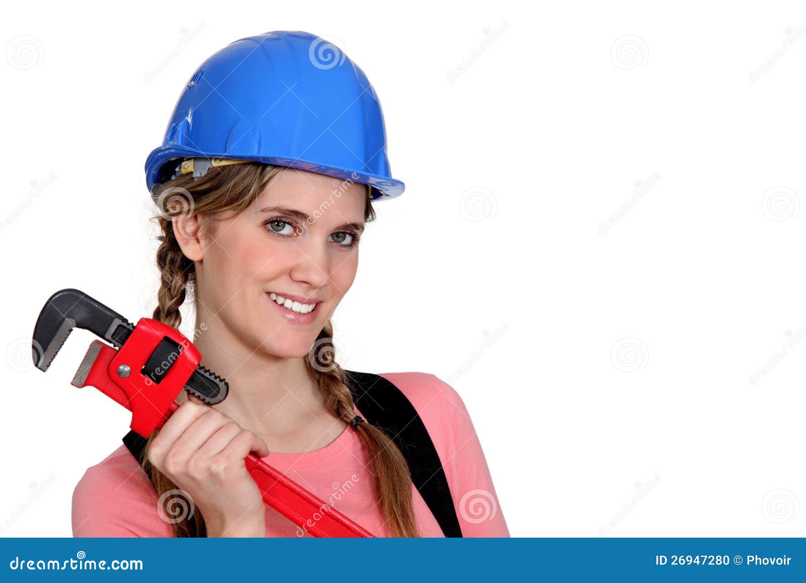 A cute female plumber. stock photo. Image of happiness - 26947280