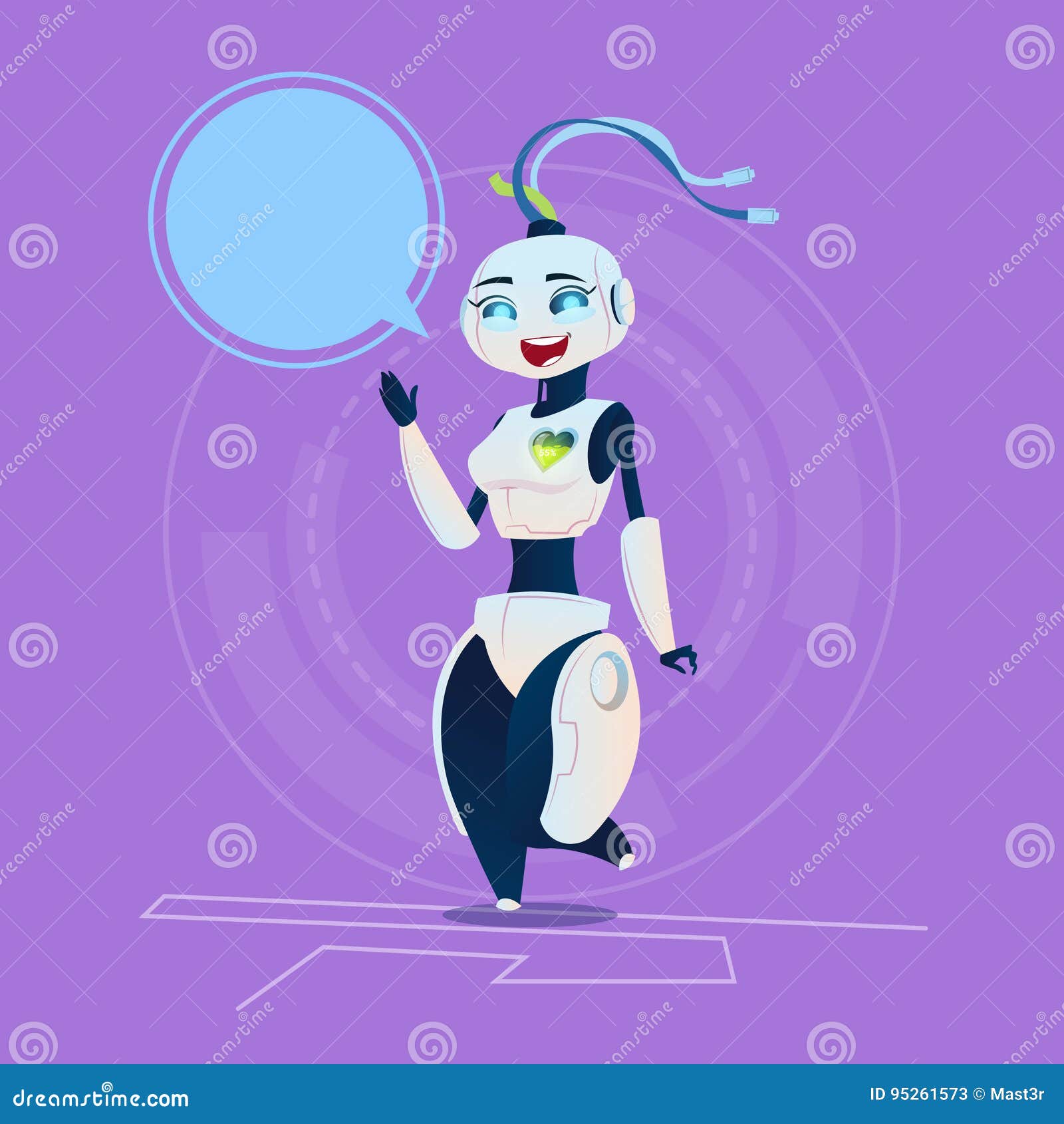 Cute Female Robot with Chat Bubble Happy Smiling Modern Artificial ...