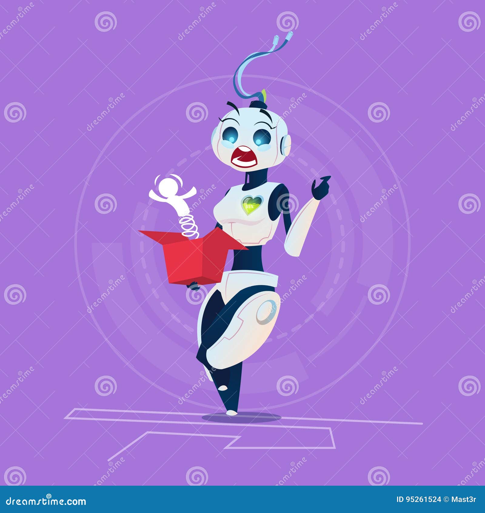 Cute Female Robot Scared Hold Present Box Modern Artificial ...