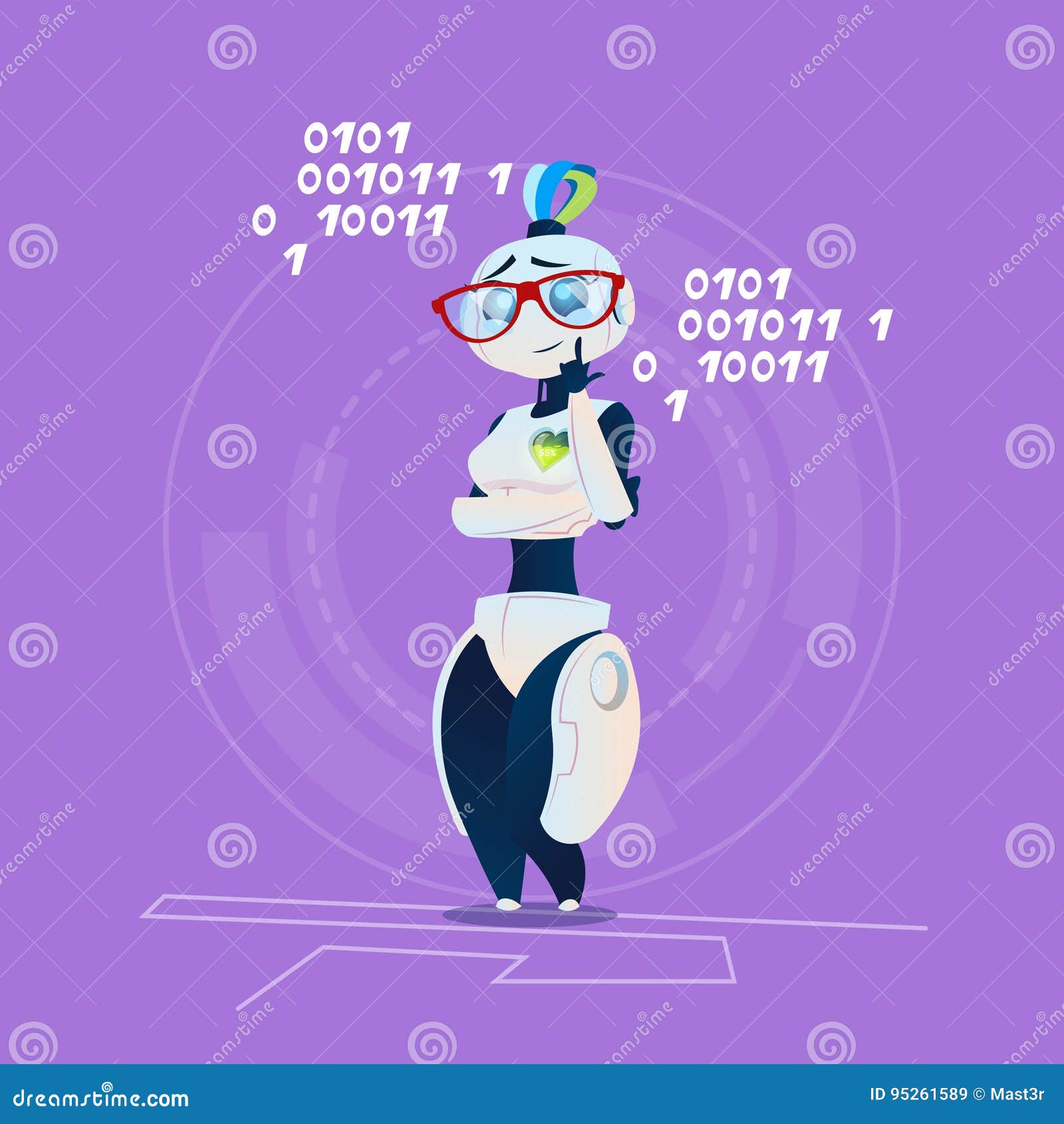 Cute Female Robot Wear Glasses Thinking Modern Artificial Intelligence ...