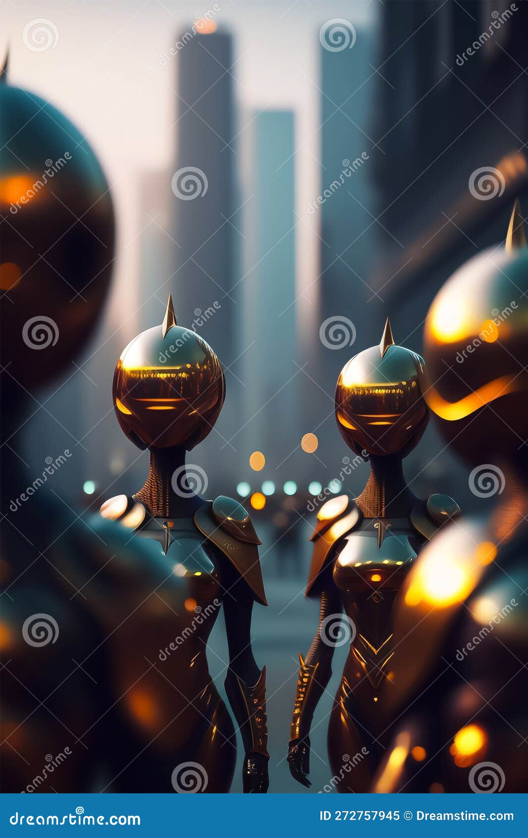 Female Robots In Various Poses Set, Side, Front And Back View Of Cyborg ...