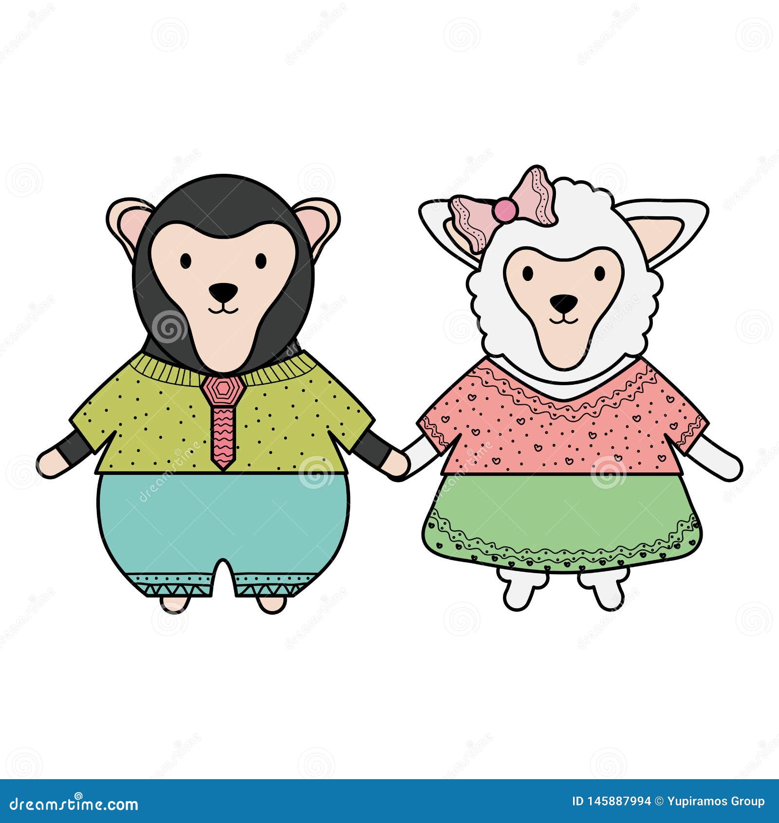 Cute Female Sheep with Monkey Stock Vector - Illustration of female ...