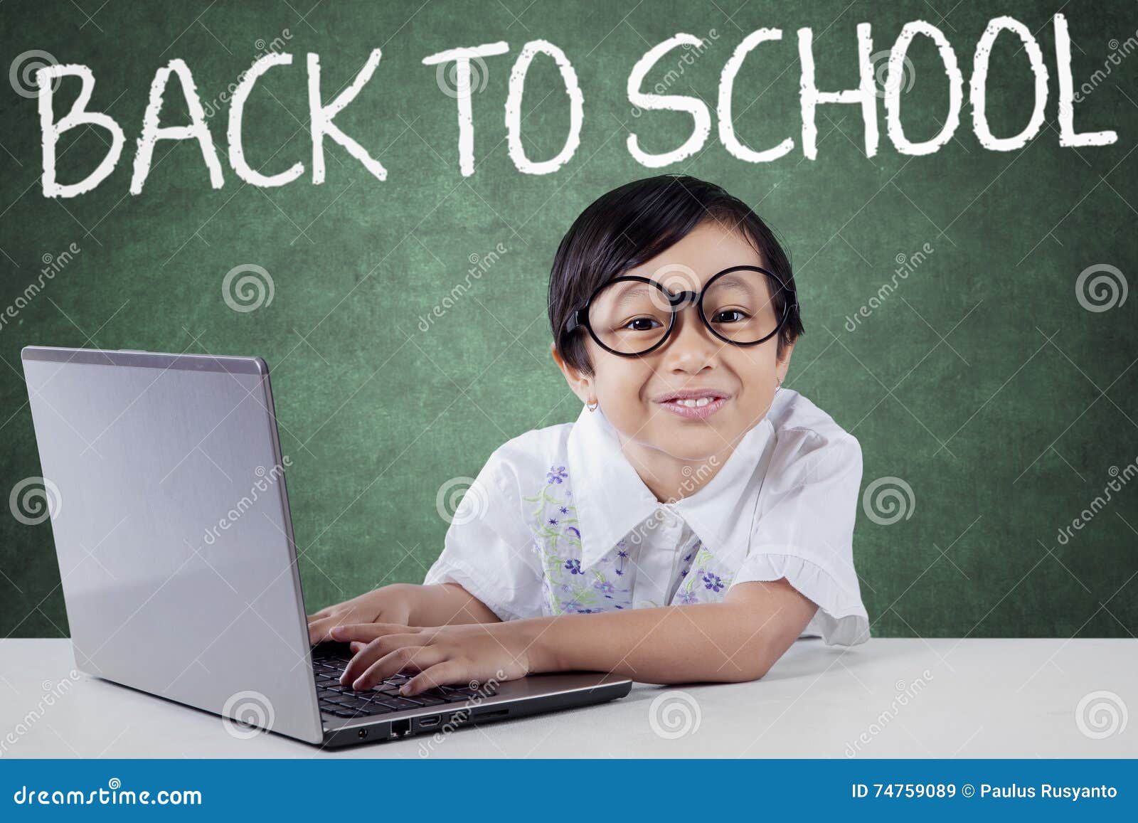 Cute Female Student Back To School Stock Image - Image of laptop, desk ...