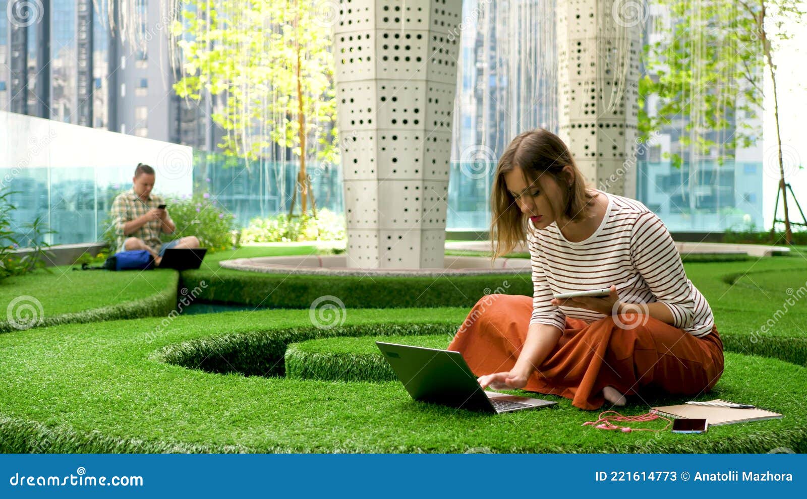 Cute Female Worker Inputs Data on Laptop Keyboard and Type Text on ...