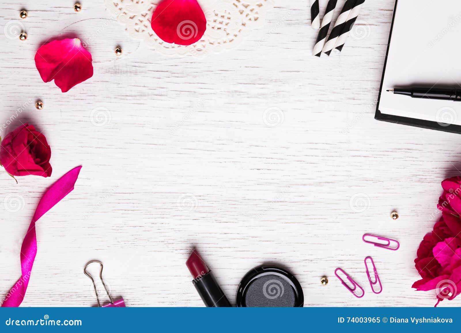 Cute Feminine Stuff on White Background Stock Image - Image of bead ...