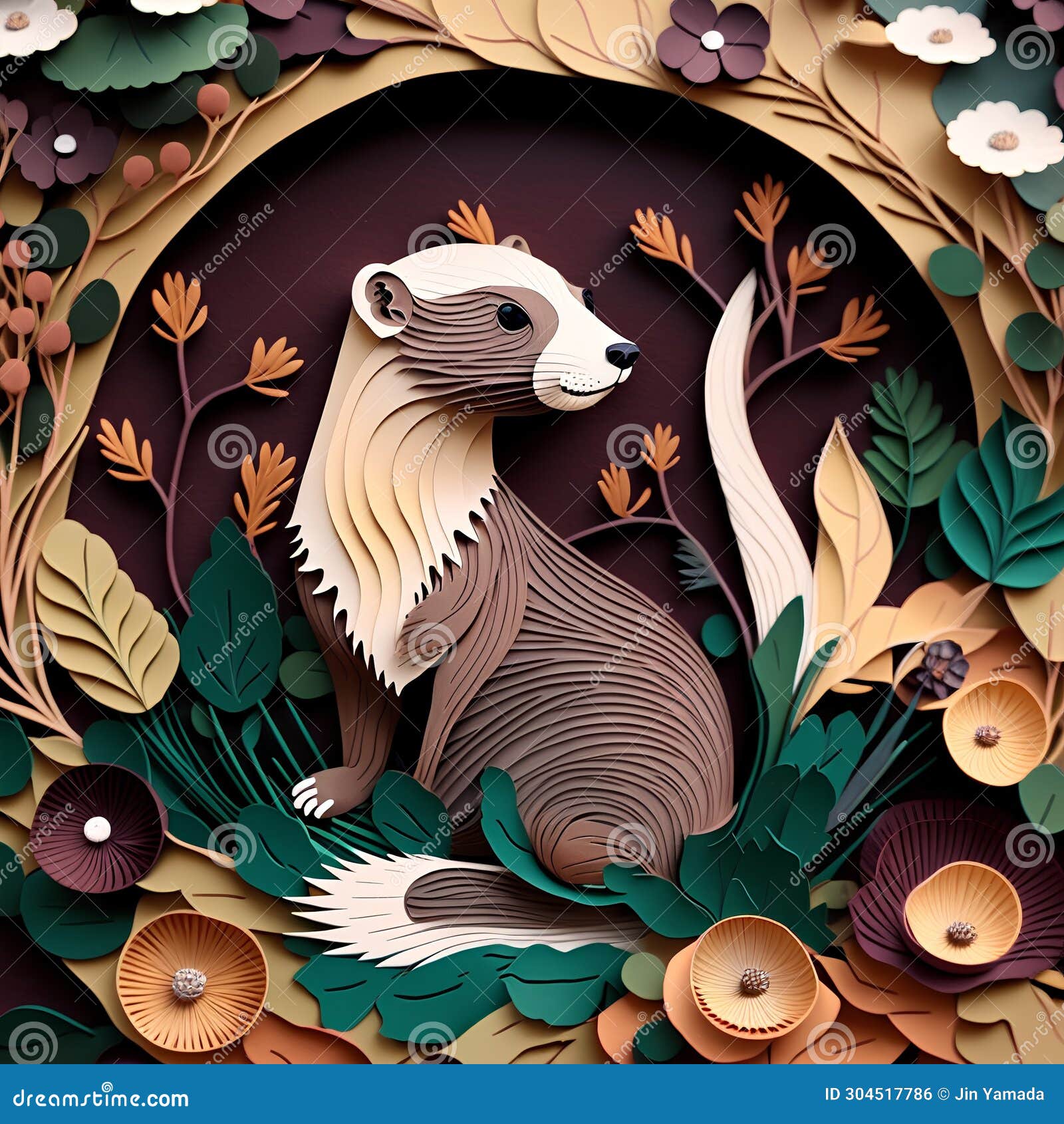Cute Ferret in the Forest. Paper Cut Style. Vector Illustration Stock ...