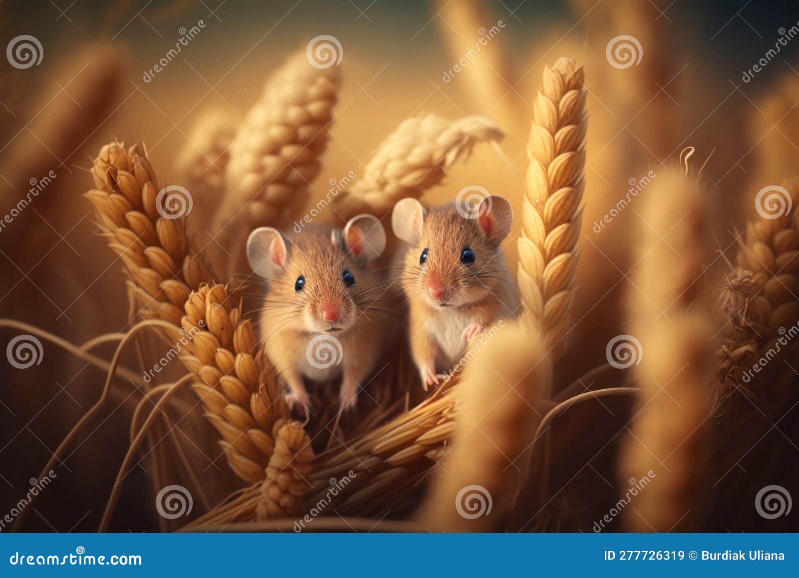 Cute Field Mice on Wheat Background. AI Generative Stock Illustration ...