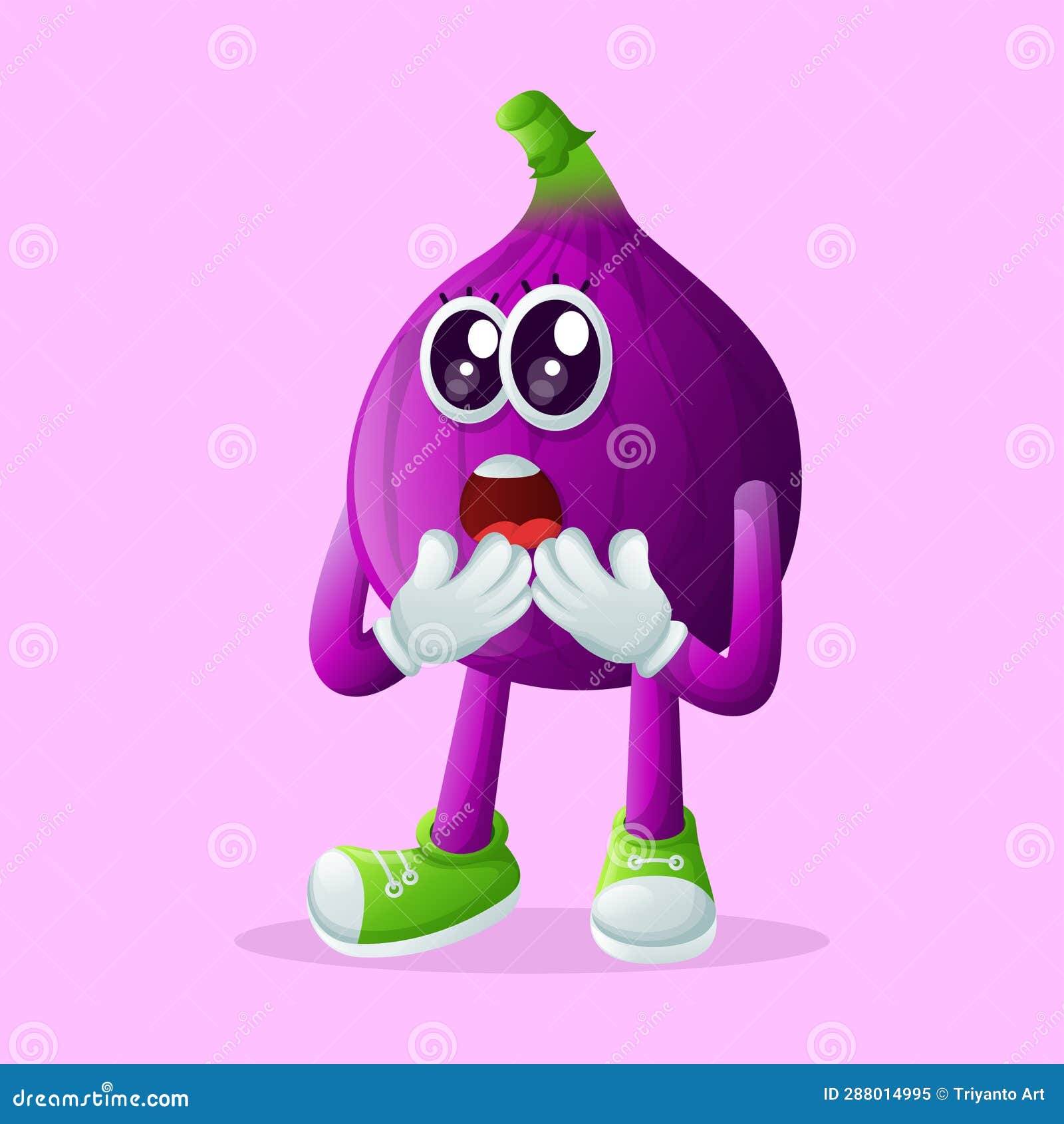 Cute Fig Character with a Surprised Face and Open Mouth Stock Vector ...