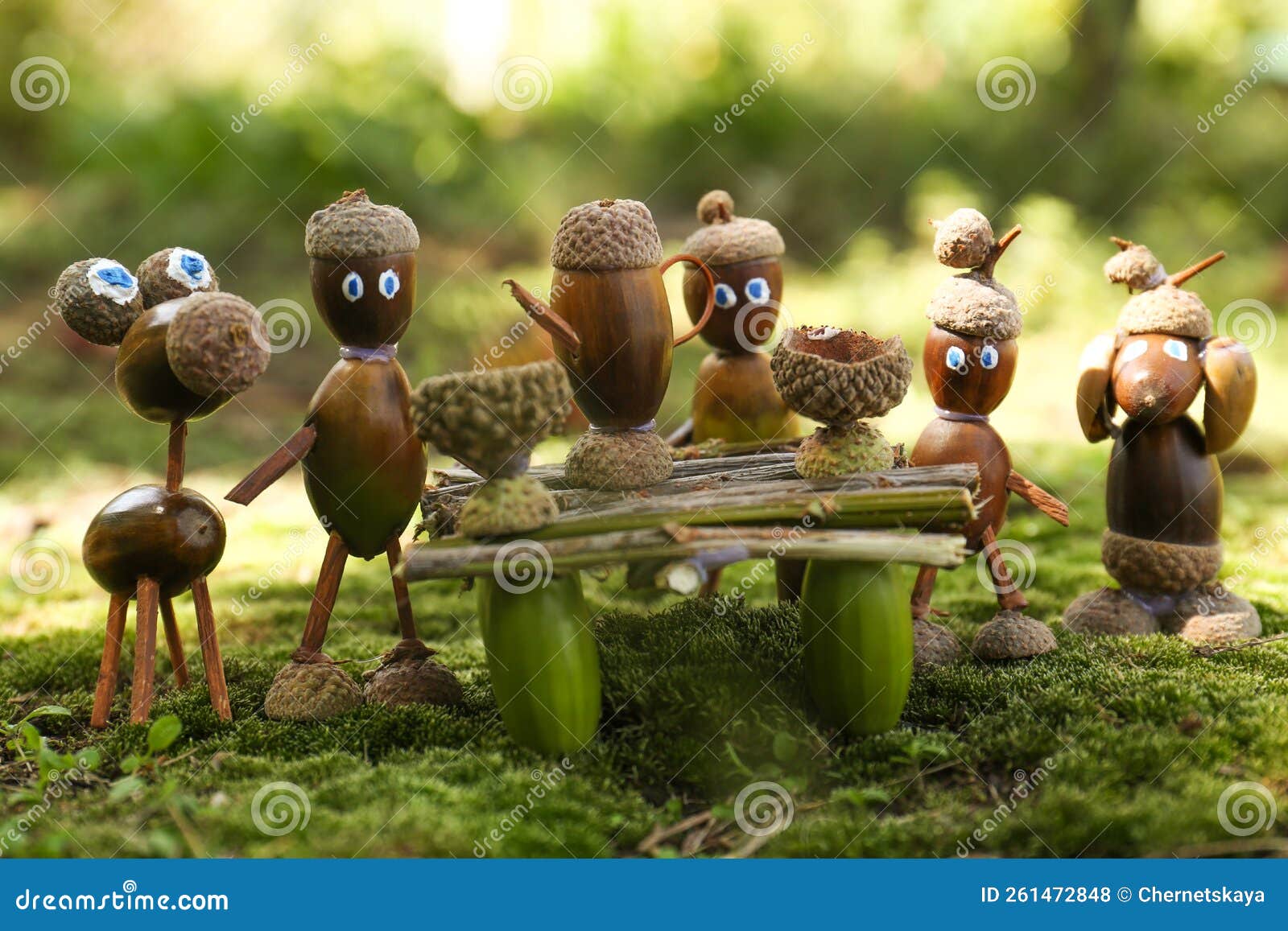 Cute Figures Made of Natural Materials on Green Moss Outdoors Stock ...