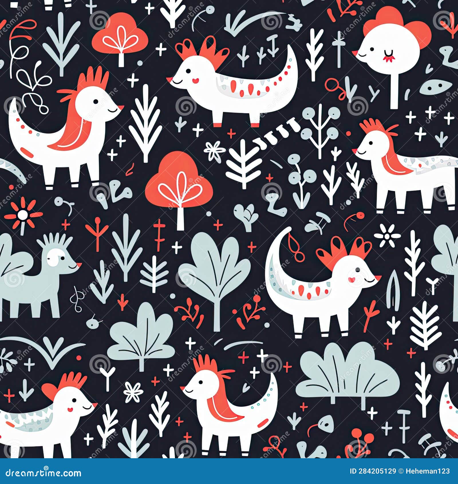 Cute Fire Breathing Forest Dragon Repeating Pattern in Jungle with ...