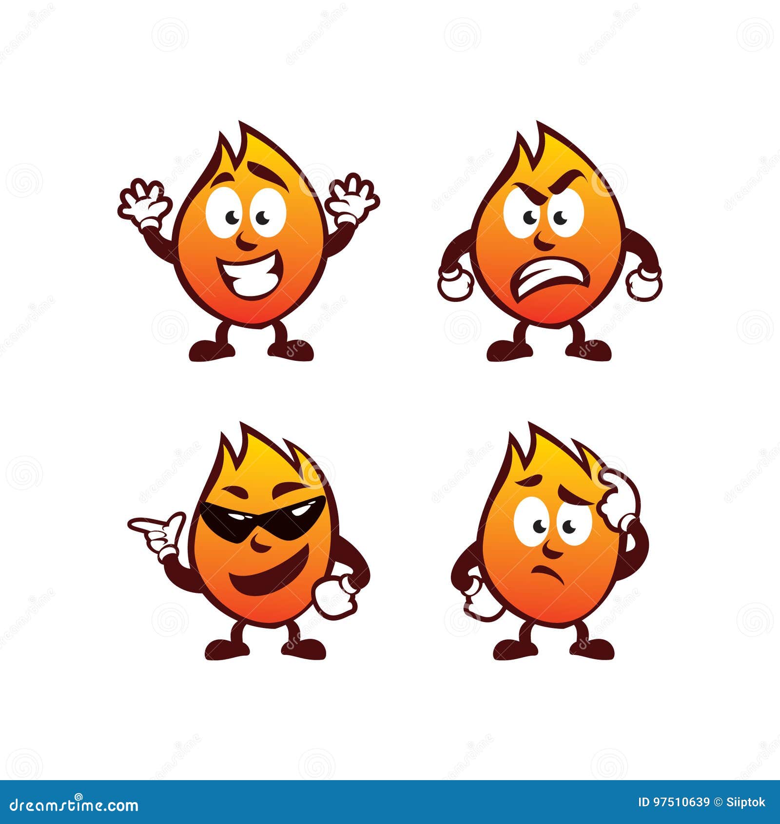 Cute fire flame mascot set stock vector. Illustration of logo - 97510639