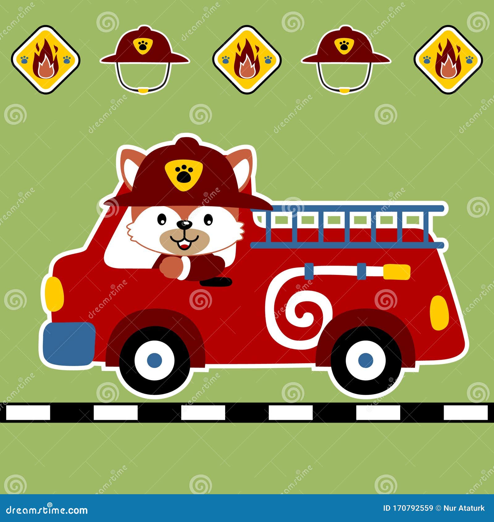 Cute Fox Cartoon Driving Fire Truck Stock Vector - Illustration of ...