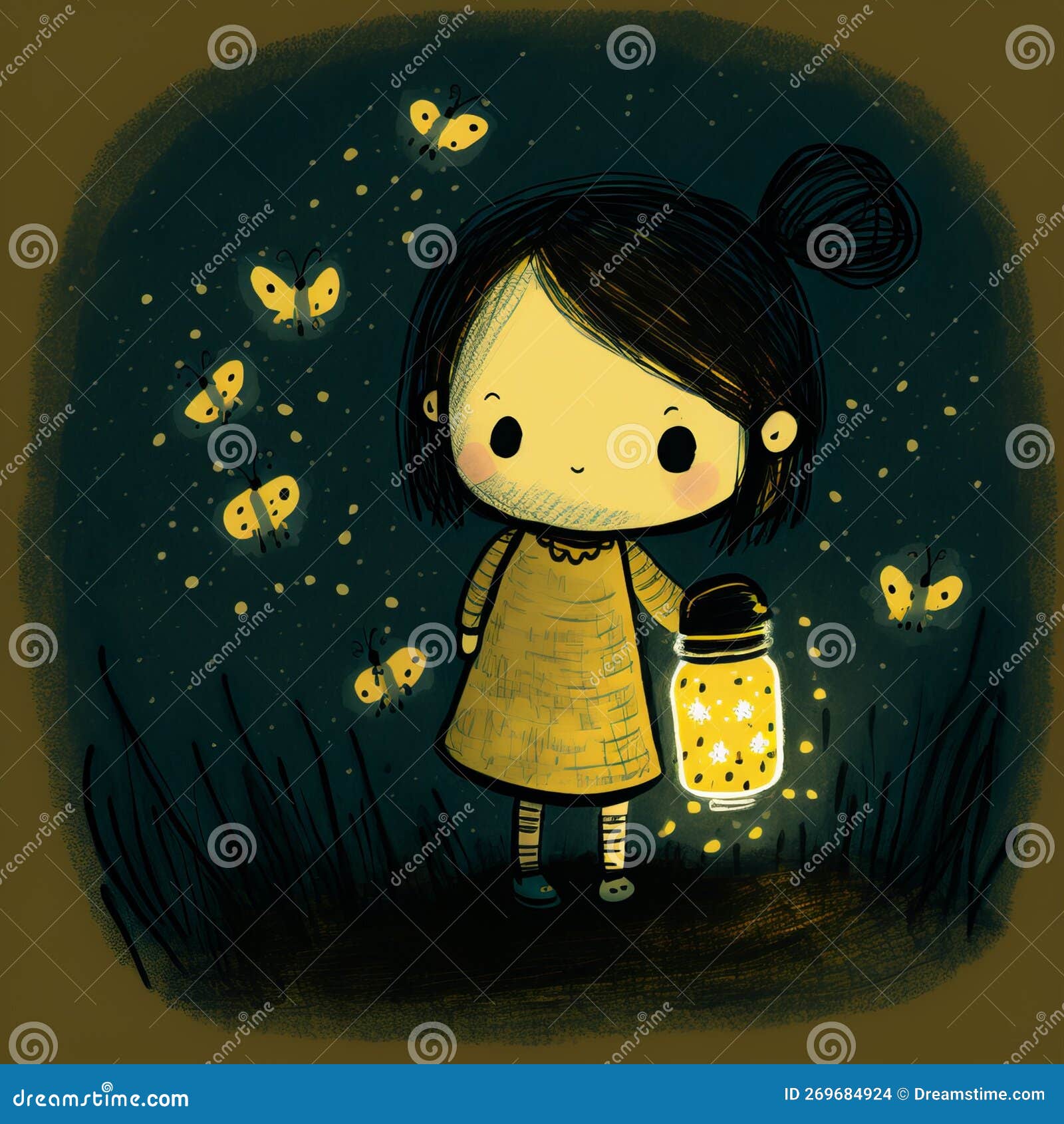 Cute Fireflies Hand Drawn by Kid (generative AI) Stock Illustration - Illustration of kiddrawn ...