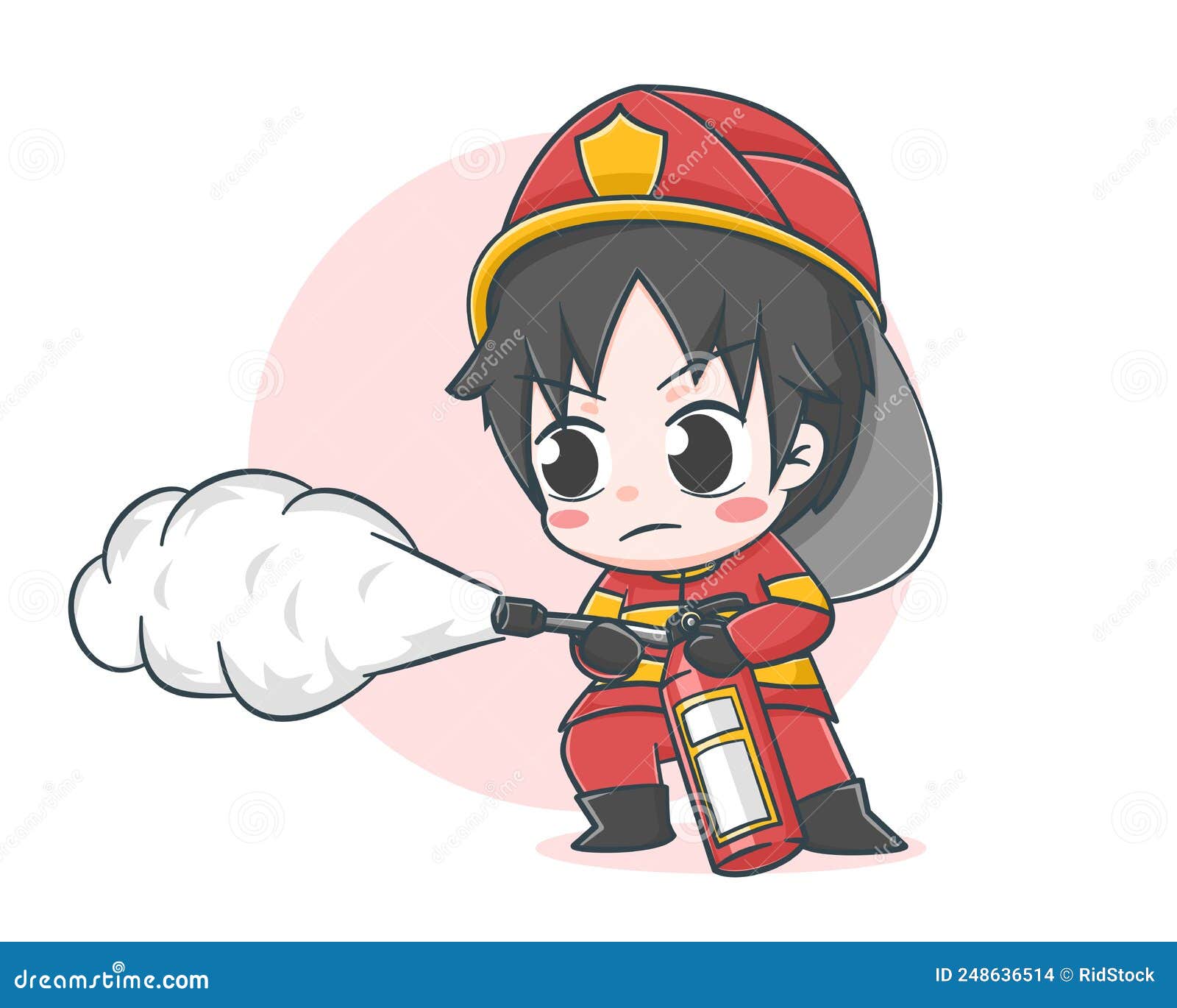 Cute Fireman Using A Fire Extinguisher Cartoon Illustration ...