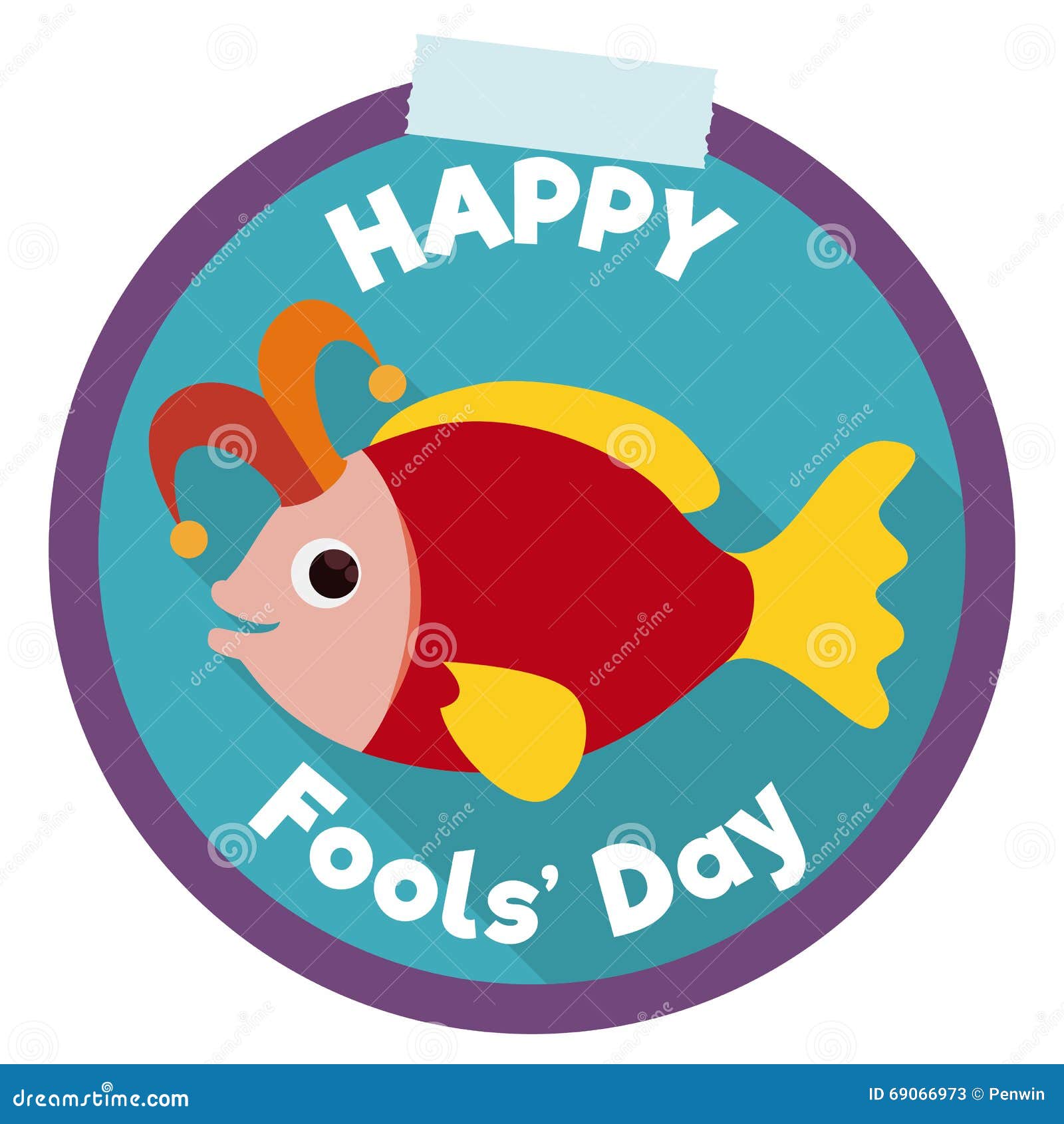 Cute Fish Button with Jester Hat for April Fools Holiday, Vector ...