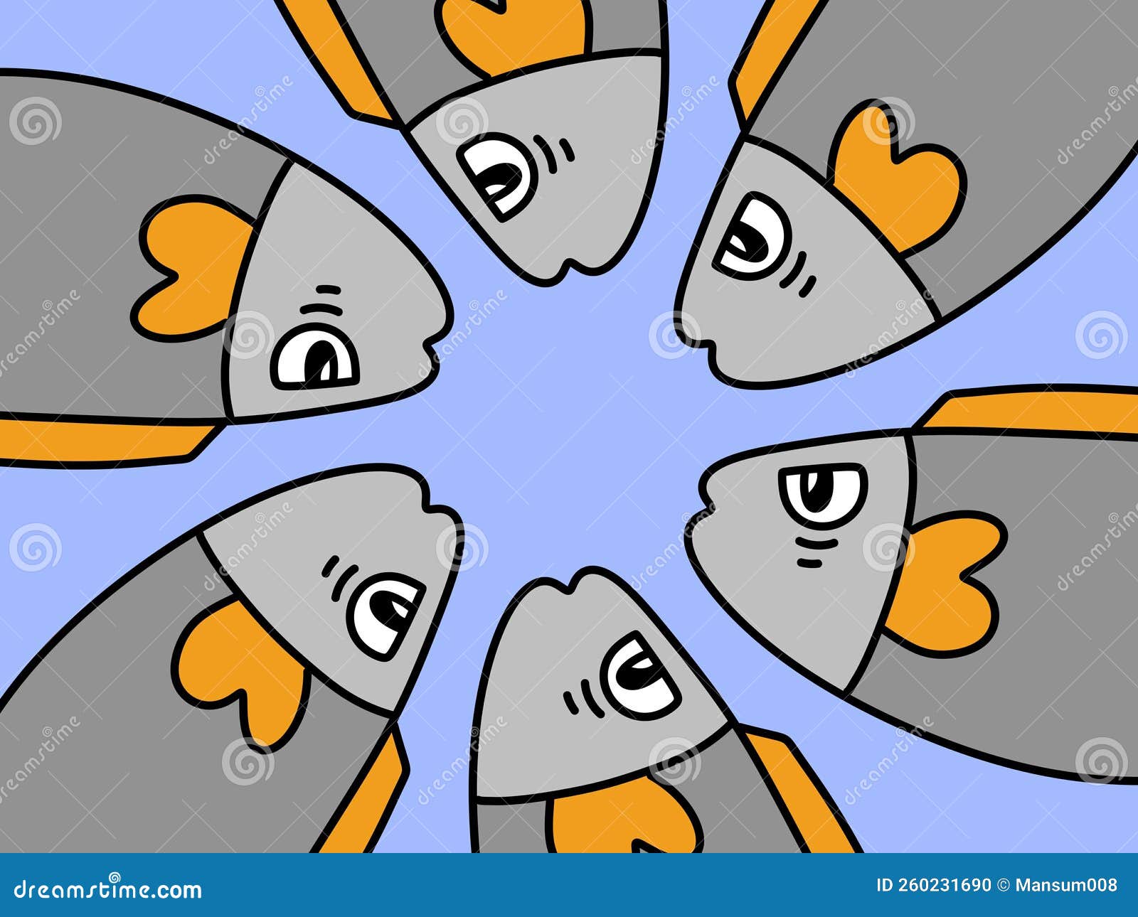 Cute Fish Cartoon on Blue Background Stock Illustration - Illustration ...