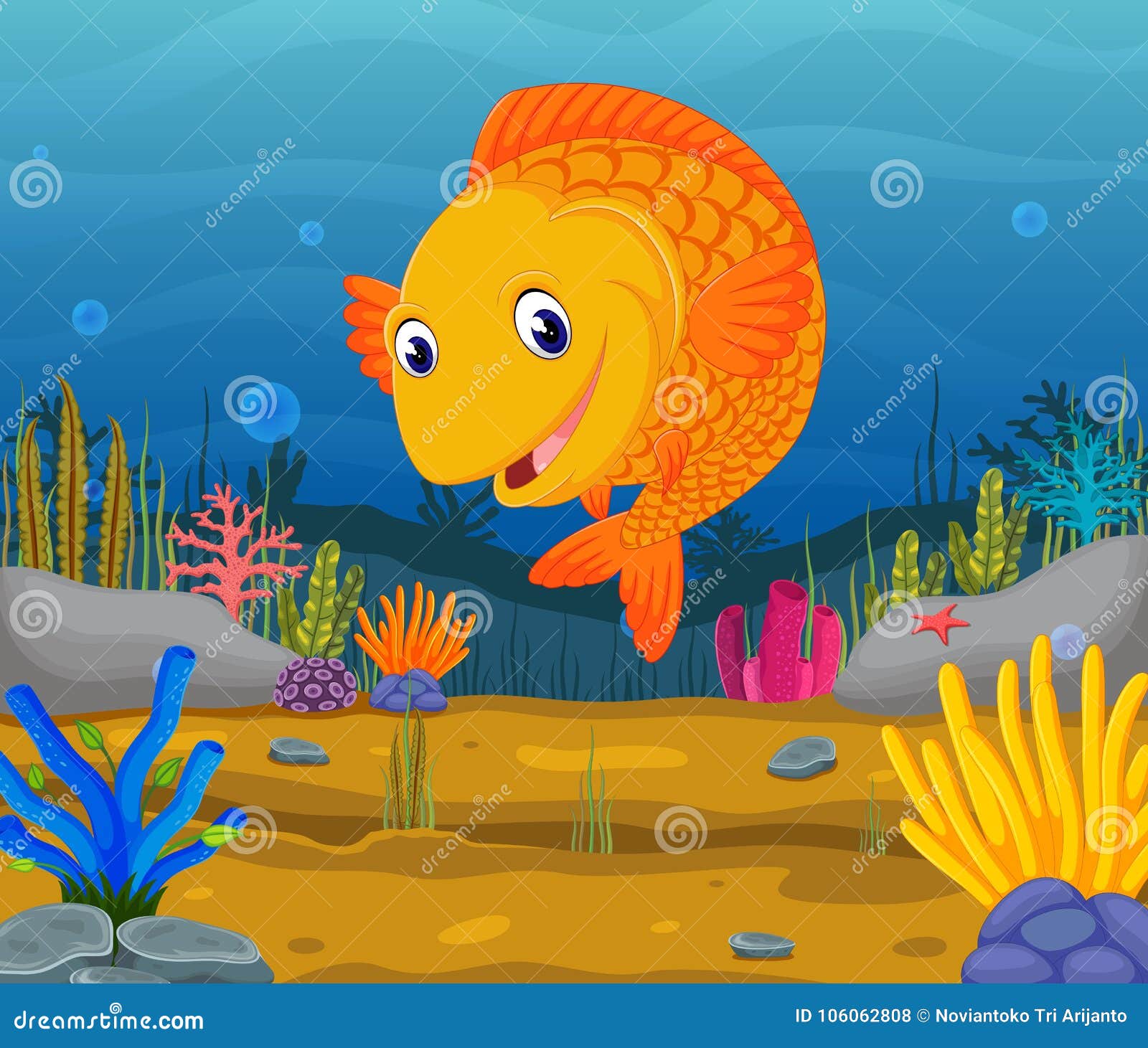 Cute Fish Cartoon in the Sea Stock Vector - Illustration of nature ...
