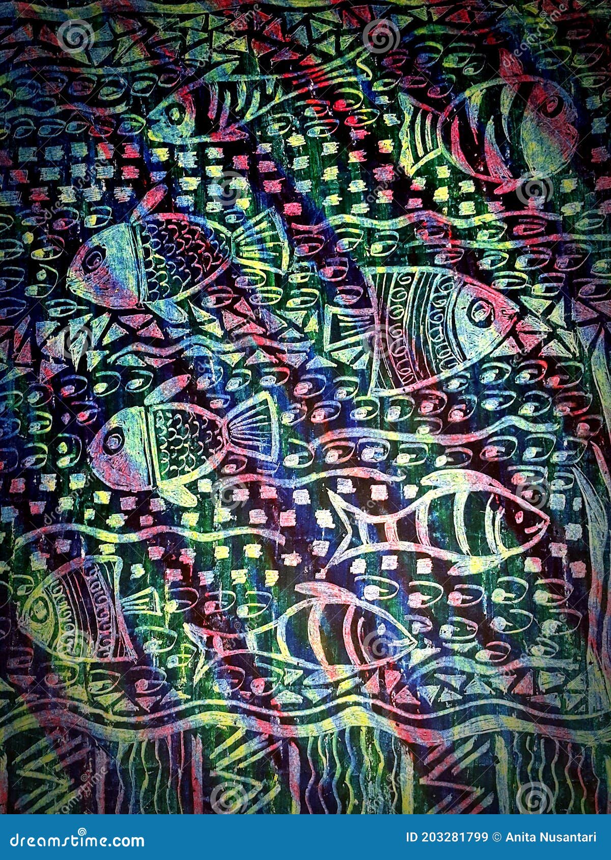 Cute Fish Image. Batik Style Stock Illustration - Illustration of ...