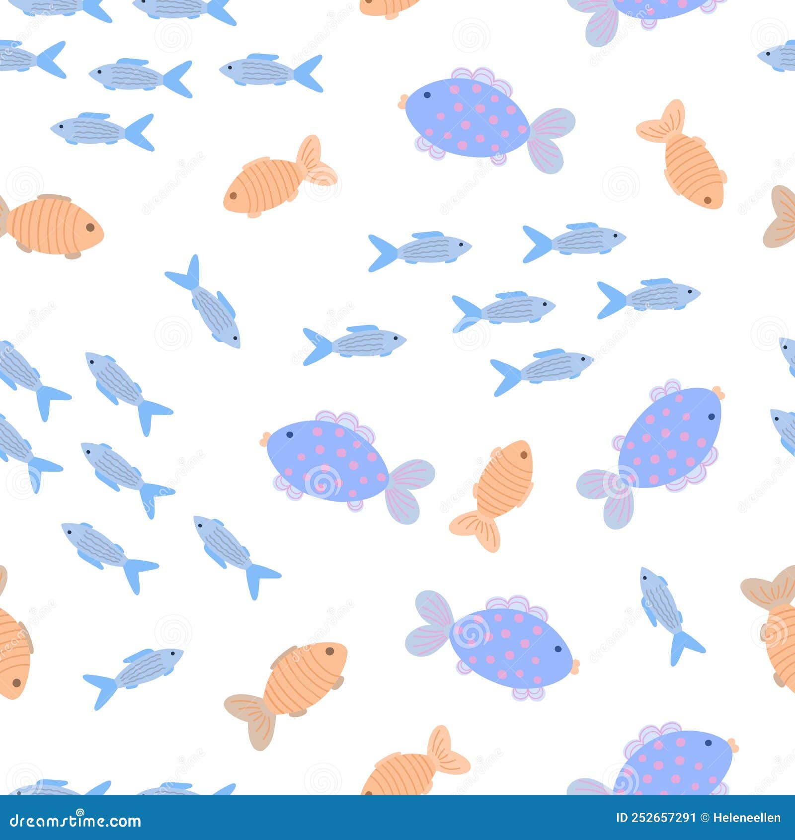 Cute Fish Sea or River Creatures Seamless Pattern Simple Flat Style ...